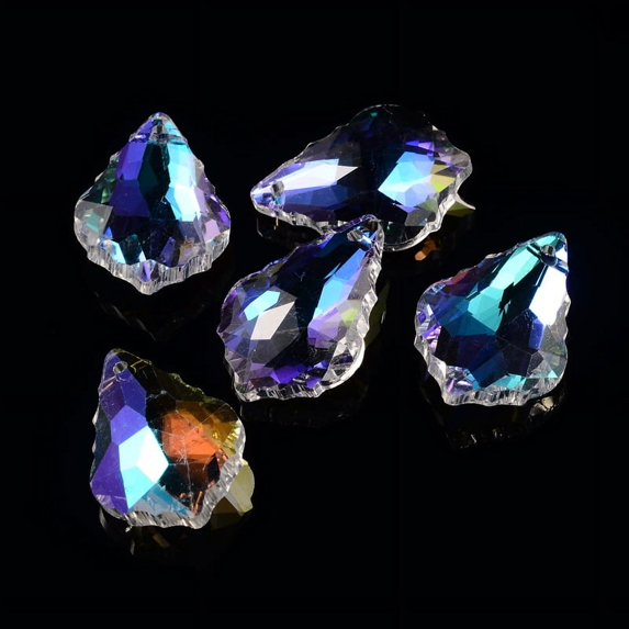AB Color Plated Electroplate Glass Pendants Faceted Leaf Colorful 28x19 ...