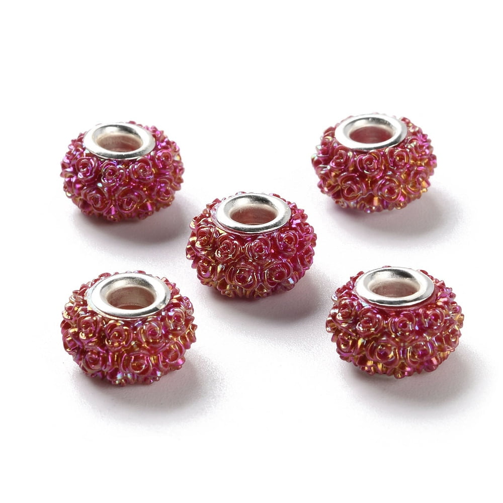 AB Color Resin Rose Flower European Beads Rondelle Large Hole Beads ...