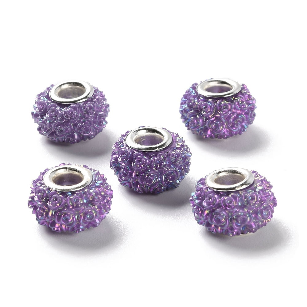 AB Color Resin Rose Flower European Beads Rondelle Large Hole Beads ...
