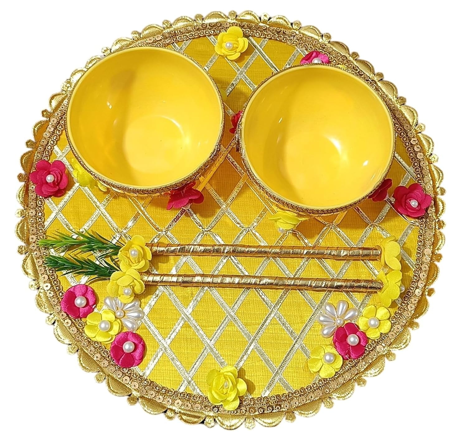 AB Handmade Haldi Thali with Floral Design for Haldi Ceremony Haldi ...