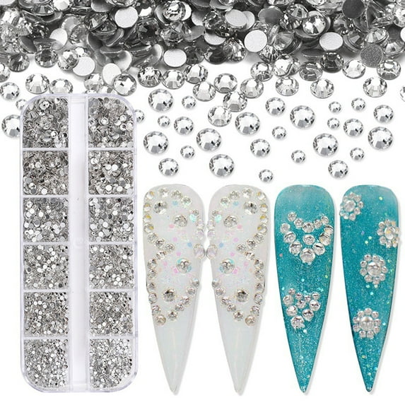 AB Rhinestones Beads Nail Gems Round Shaped Flatback Gems Stones Studs ...