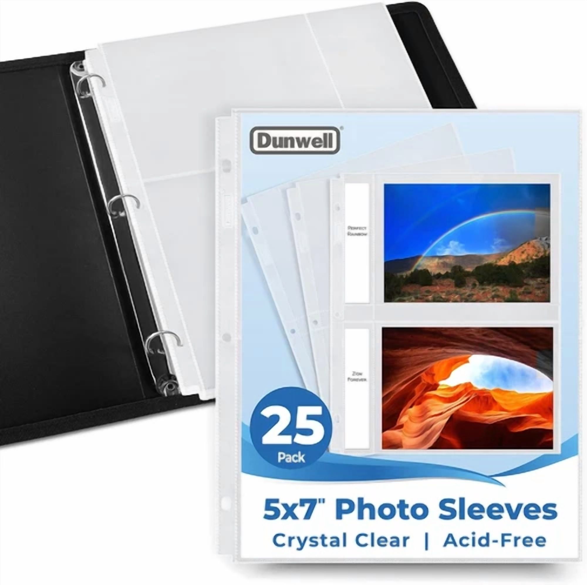 AB STAT Dunwell 5X7 Photo Sleeves for 3-Ring Binder, (25 Pack) for 100 ...