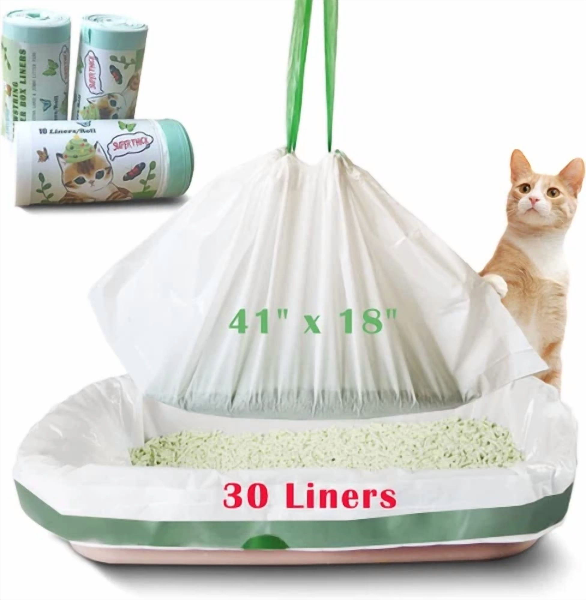 AB STAT Jumbo Cat Litter Box Liners - 30 Count Extra Large Drawstring ...
