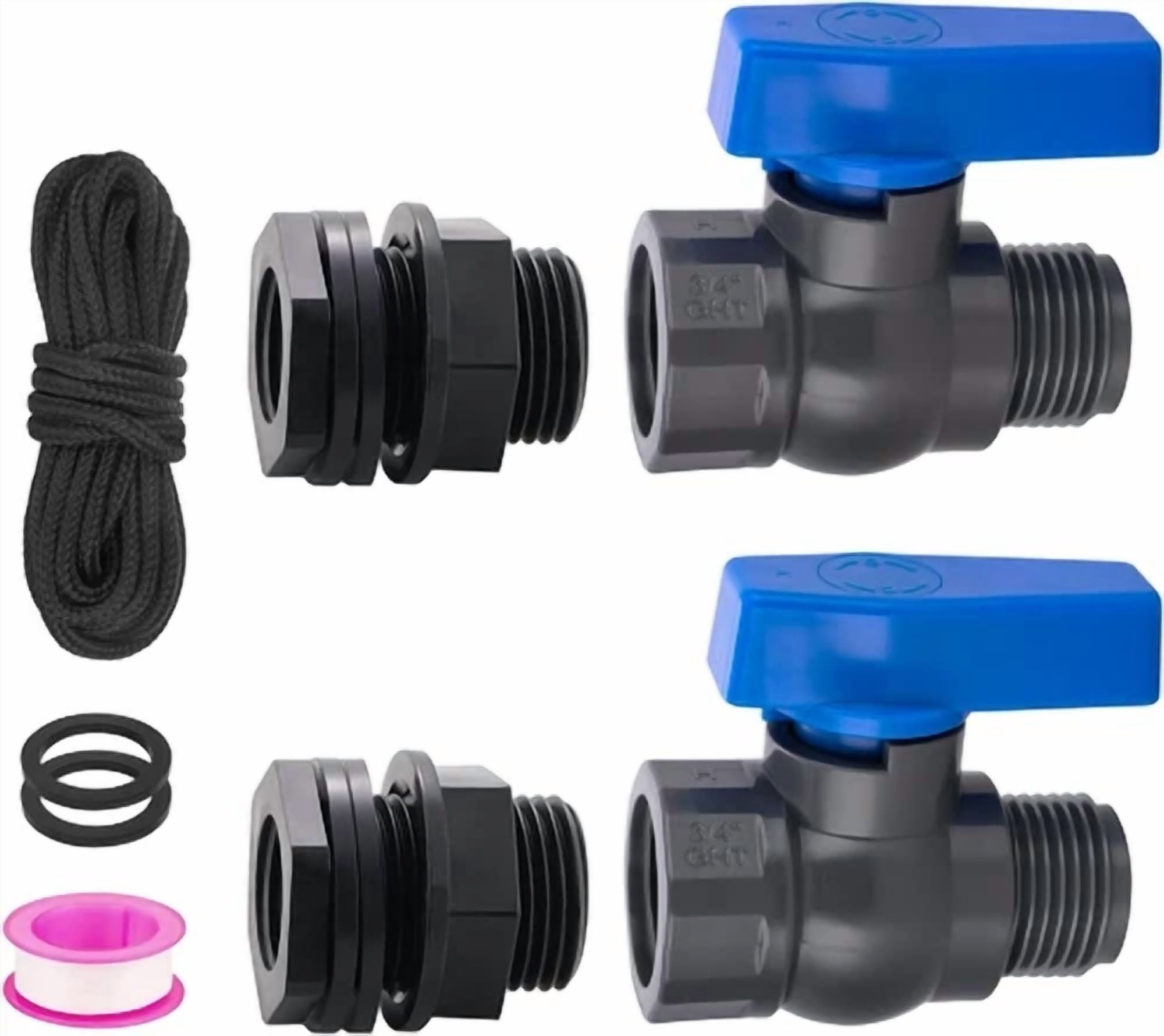 AB STAT PVC Rain Barrel Spigot Kit 2 Pack 3/4" GHT Garden Hose Shut off ...
