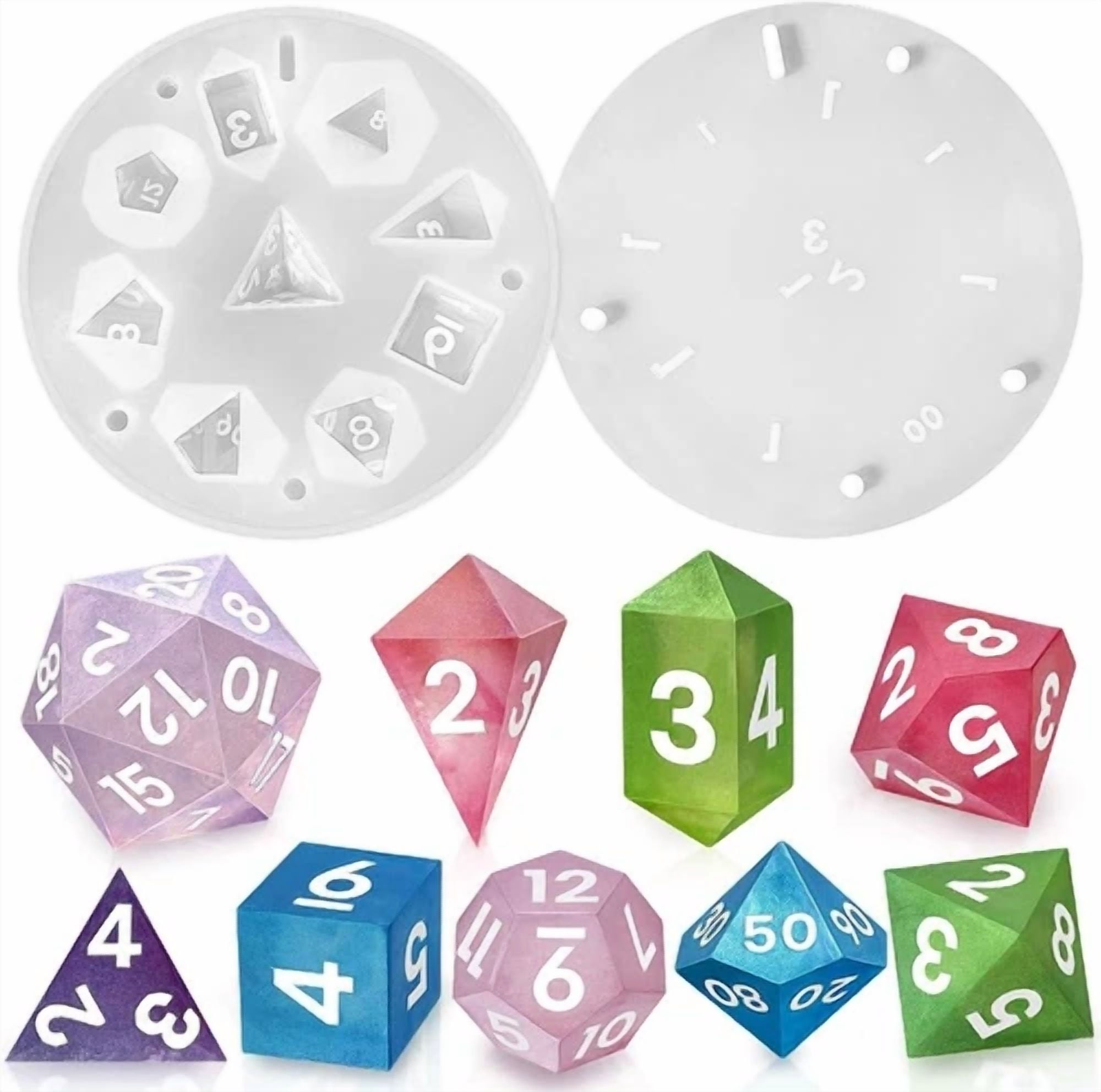 AB STAT RESINWORLD Upgraded 9 Piece Polyhedral Dice Mold (New Font), 7 ...