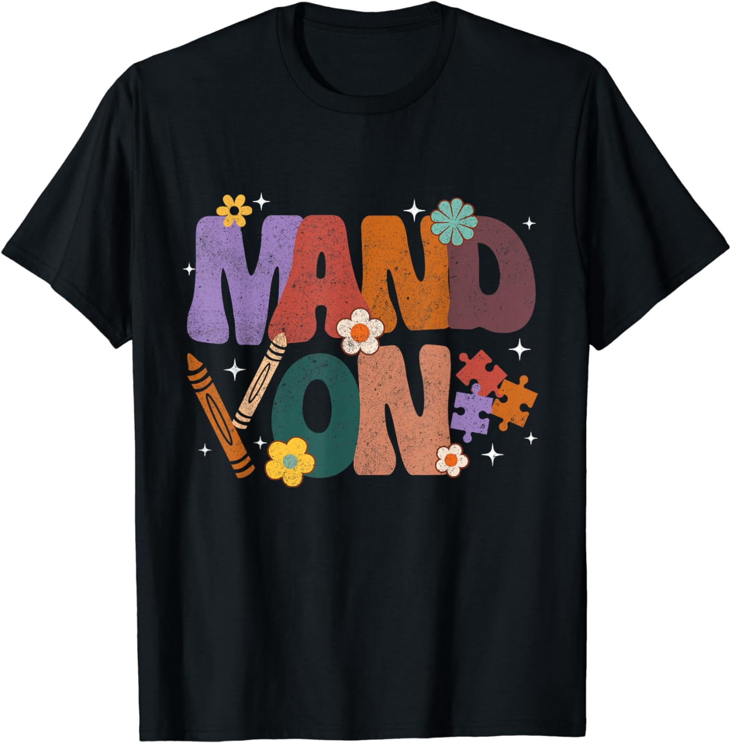 ABA Squad SPED Teacher Retro Groovy Autism Awareness Mand On T-Shirt ...