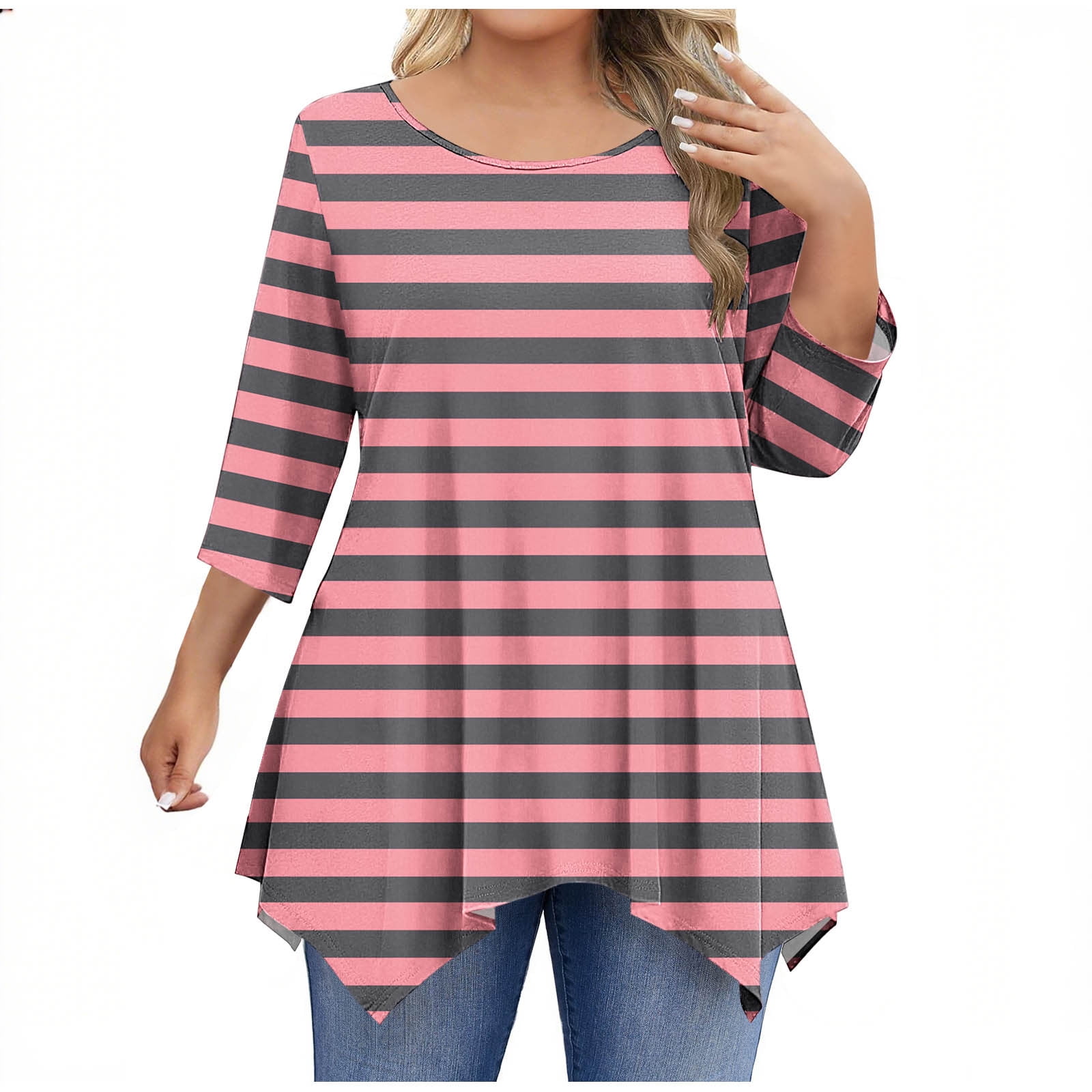 ABATAB 3/4 Length Sleeve Tunic Tops for Women Printed Going out Casual ...