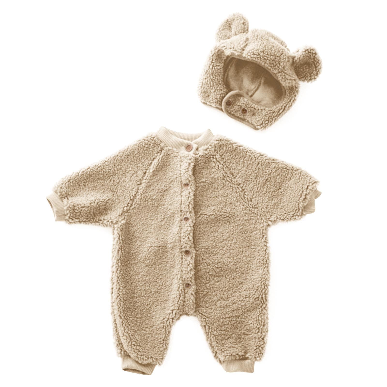 ABATAB Baby Fuzzy Jumpsuit Infant Onesies Button Long Sleeve Fuzzy Fall ...