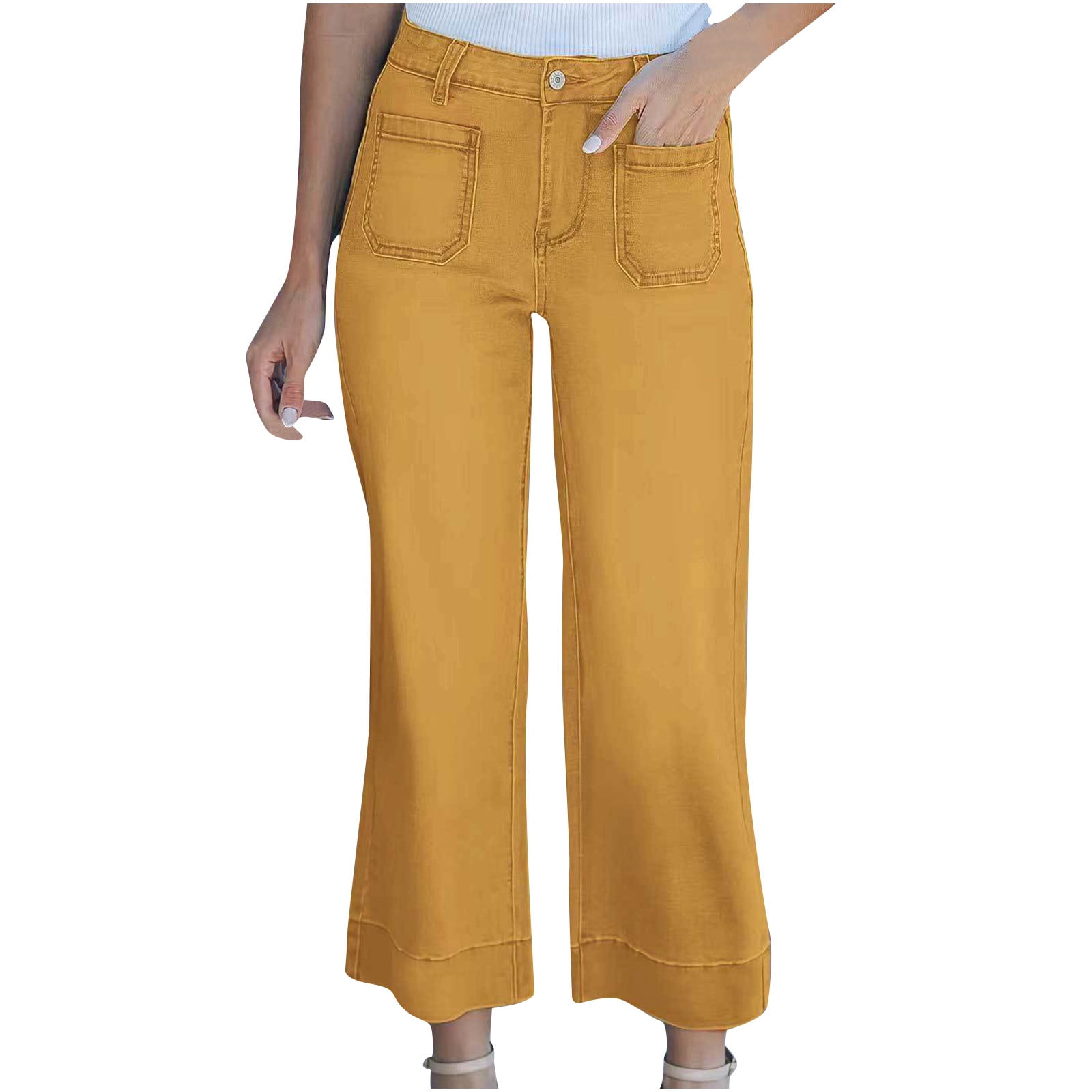 ABATAB Capri Jeans for Women Wide Leg High Waisted Pull on Capris ...