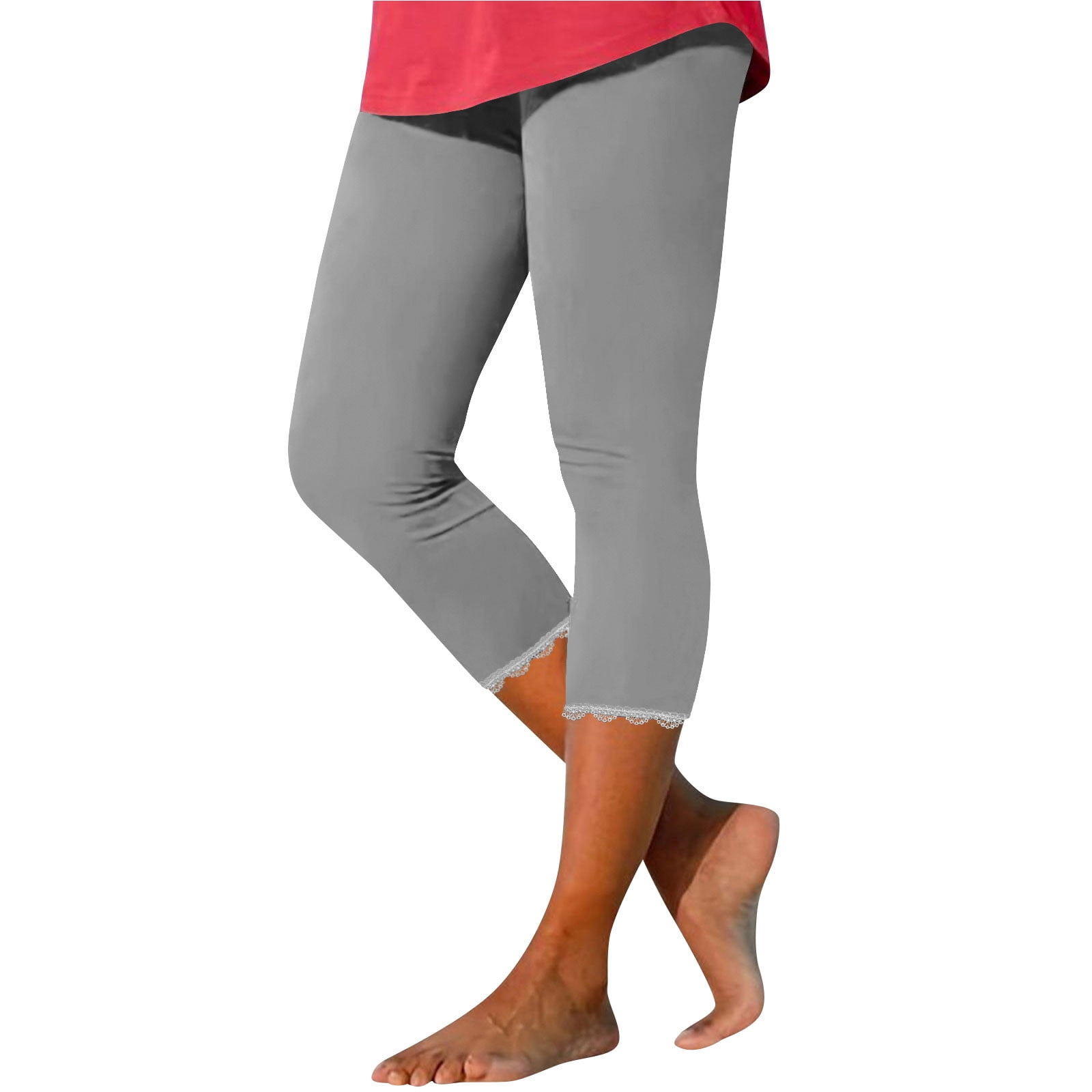 ABATAB Capri Leggings for Women Stretch High Waisted Capris Lace Hem ...