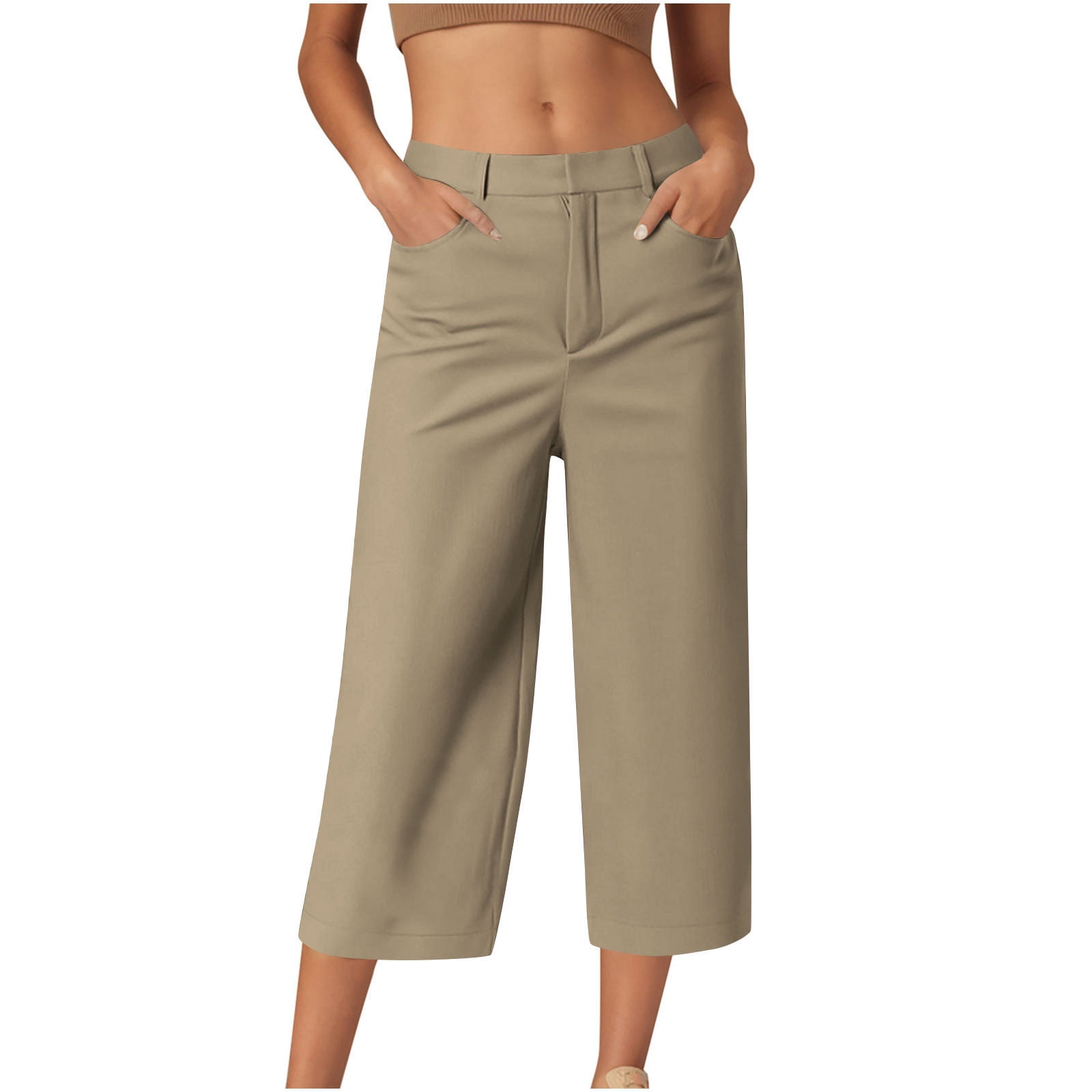 ABATAB Capri Pants for Women Summer Casual Wide Leg Dress Pants Stretch ...