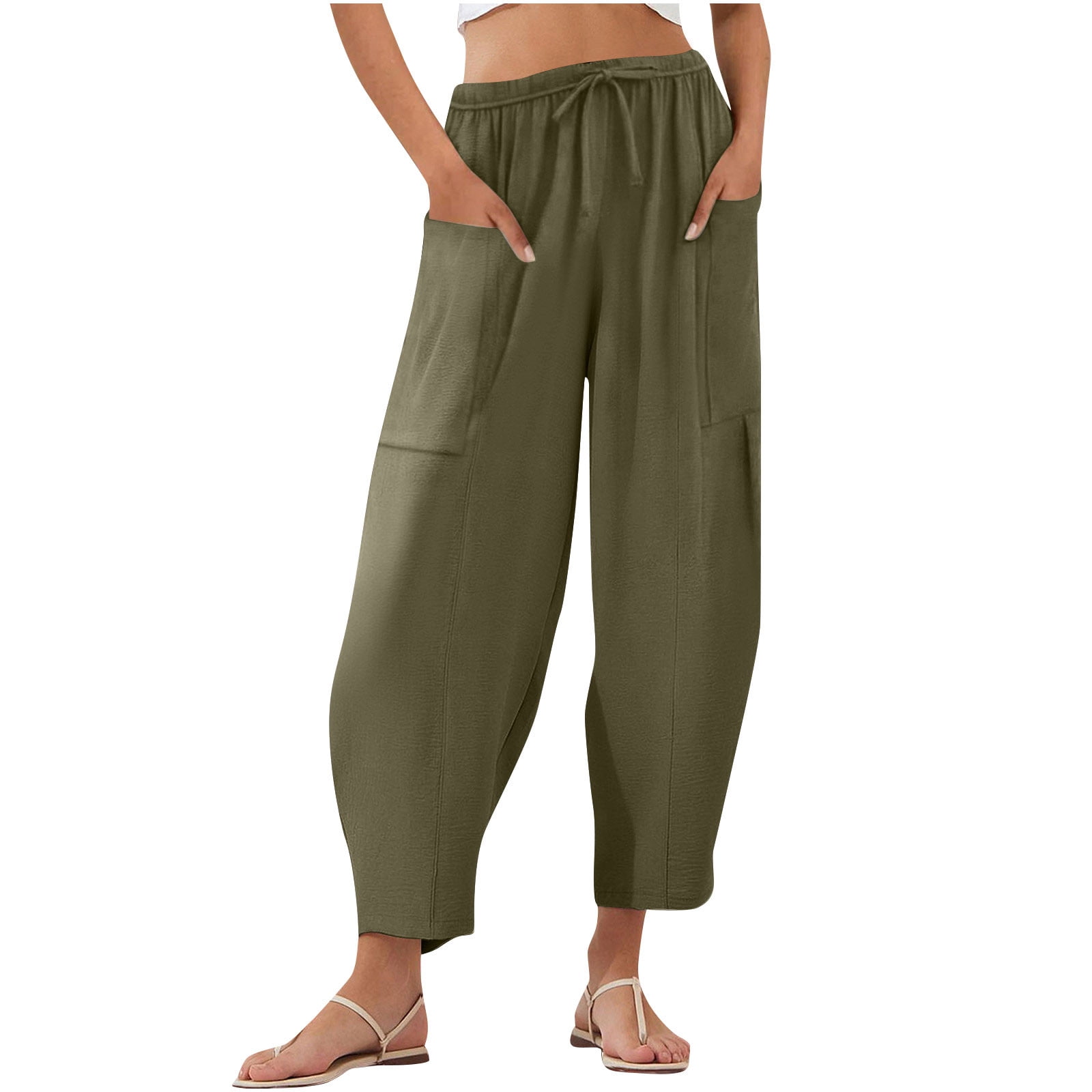 ABATAB Capri Pants for Women Wide Leg Drawstring Baggy Capris Loose ...