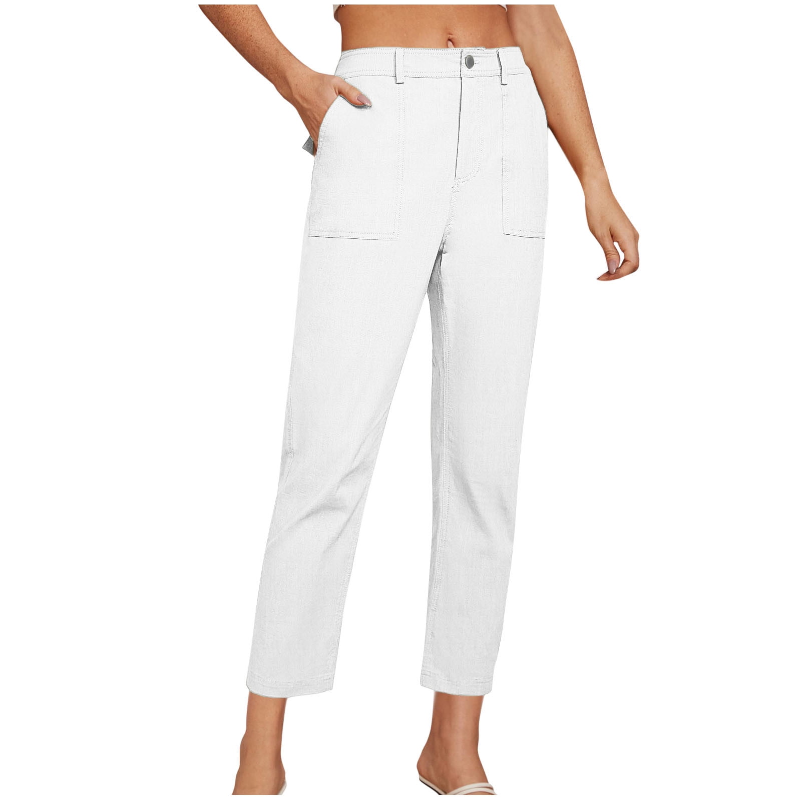ABATAB Capri Pants for Women Work Business Casual Crop Trousers Mid ...