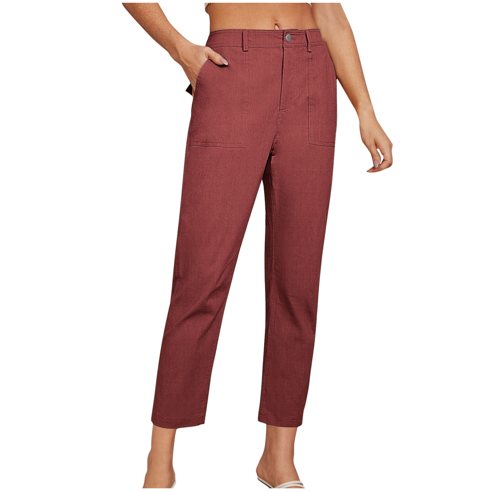 ABATAB Capri Pants for Women Work Business Casual Crop Trousers Mid ...