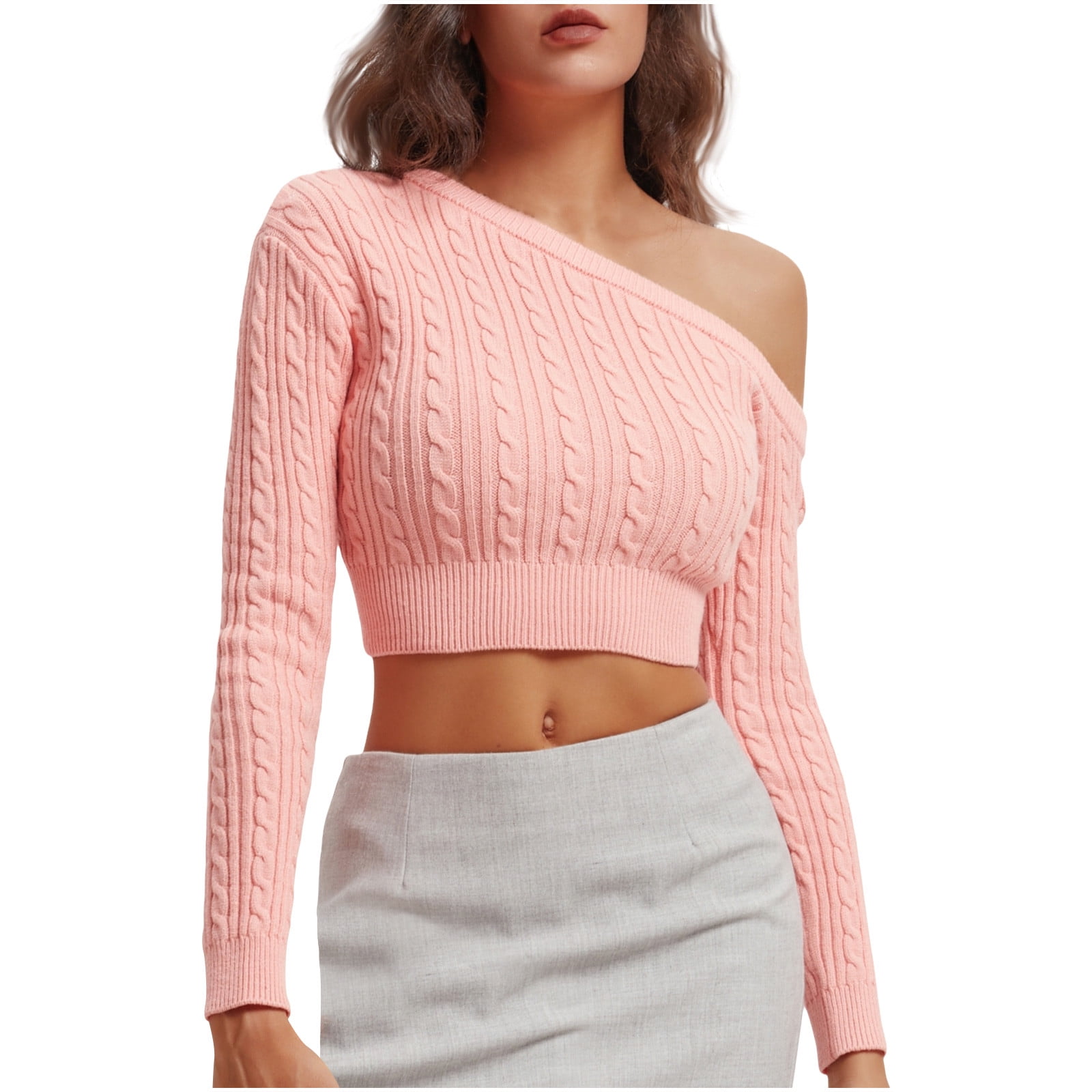 ABATAB Cold Shoulder Sweaters for Women Fall Fashion Crop Sweaters Slim ...