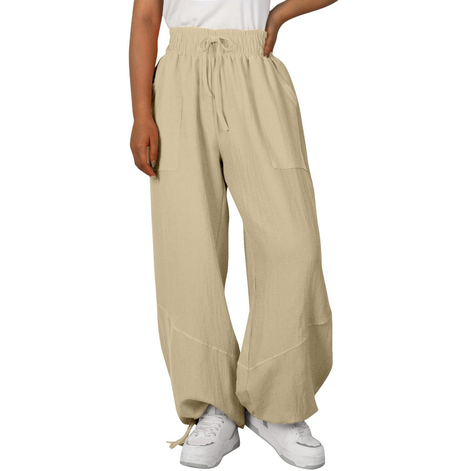 ABATAB Cotton Linen Pants for Women Breathable Elastic High Waisted ...
