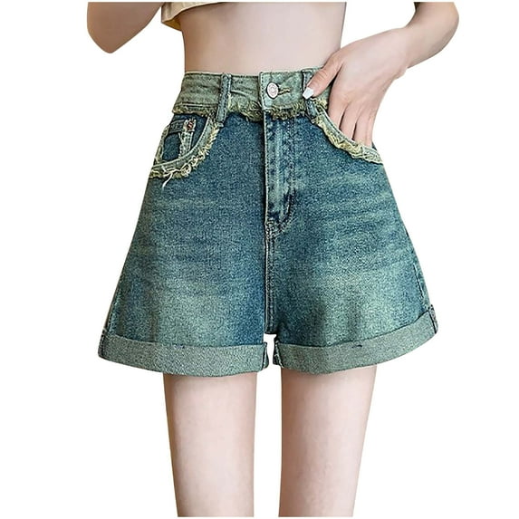 ABATAB Denim Shorts for Women Mid Rise Fashion Jeans Folded Hem Fashion ...