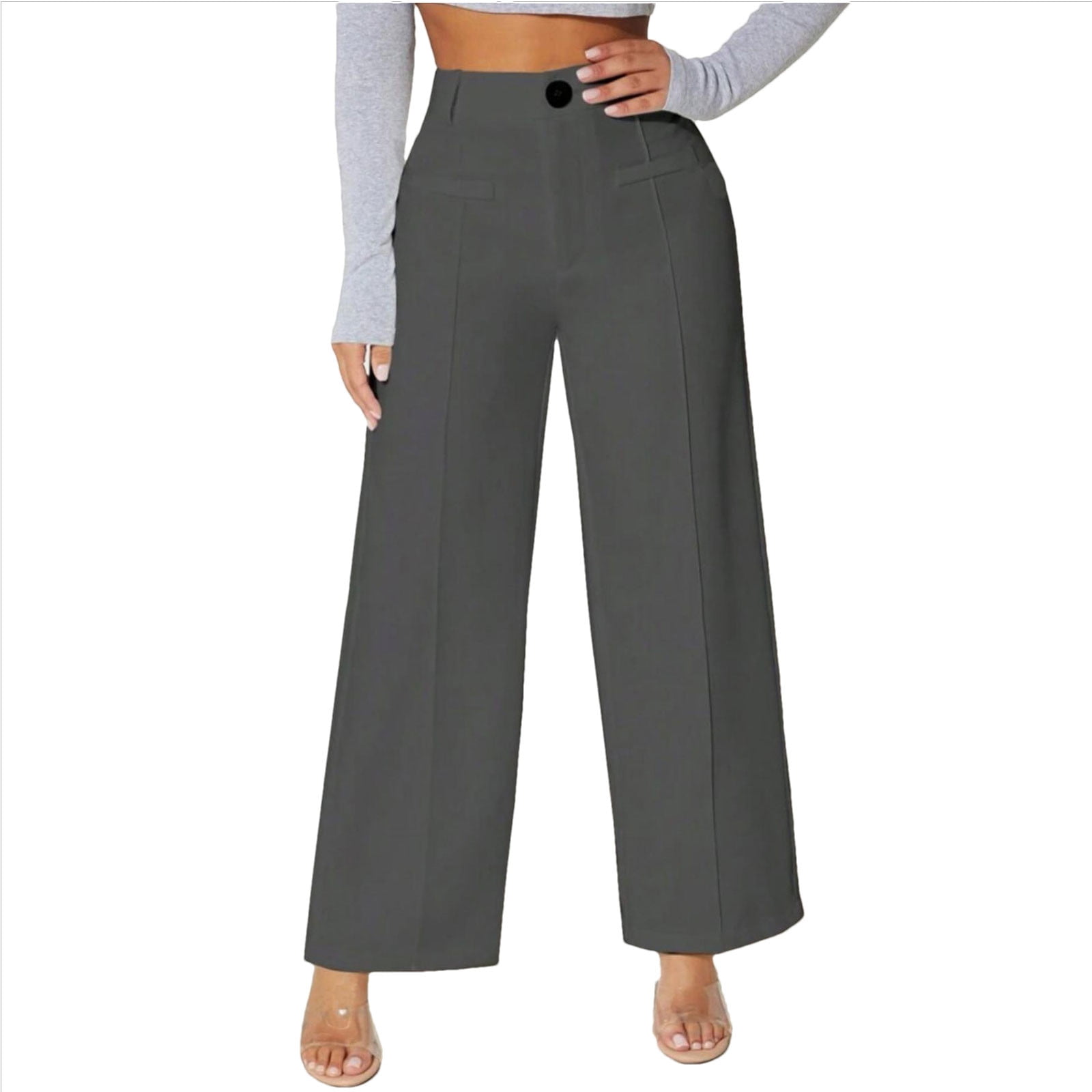 ABATAB Dress Pants Women High Waisted Loose Stretch Wide Leg Trousers ...