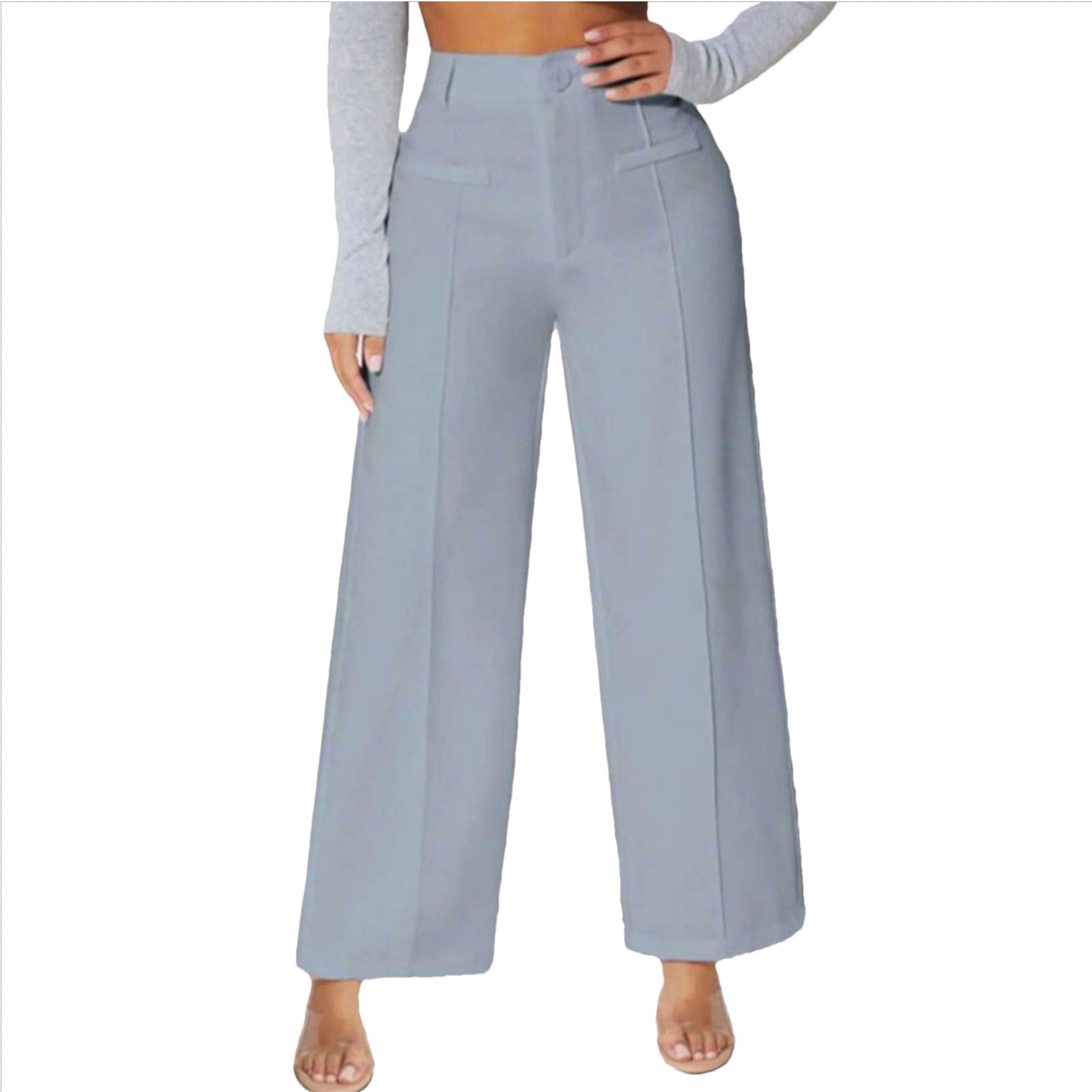 ABATAB Dress Pants Women High Waisted Loose Stretch Wide Leg Trousers ...