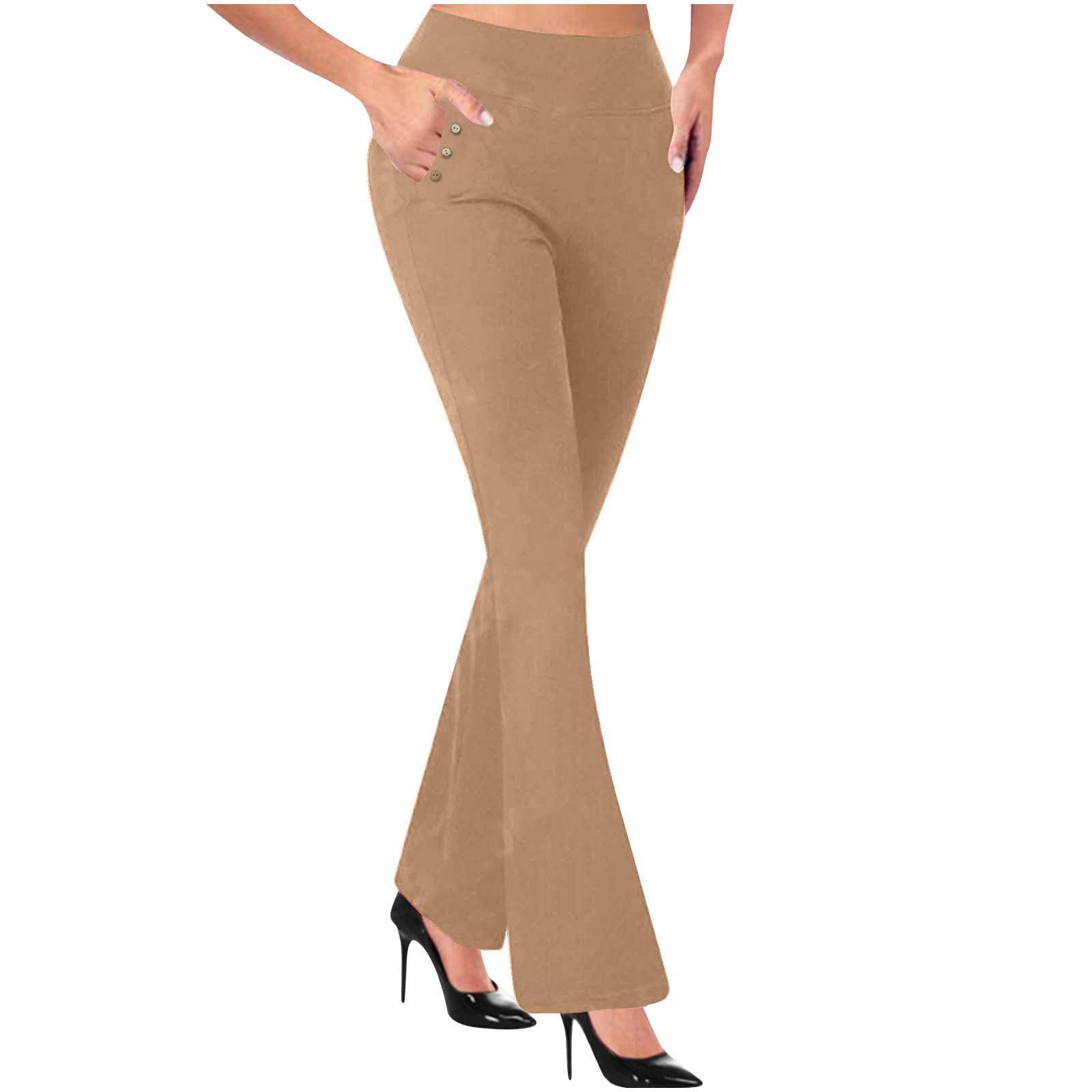 ABATAB Flare Dress Pants for Women Casual Work Pants Button High Waist ...