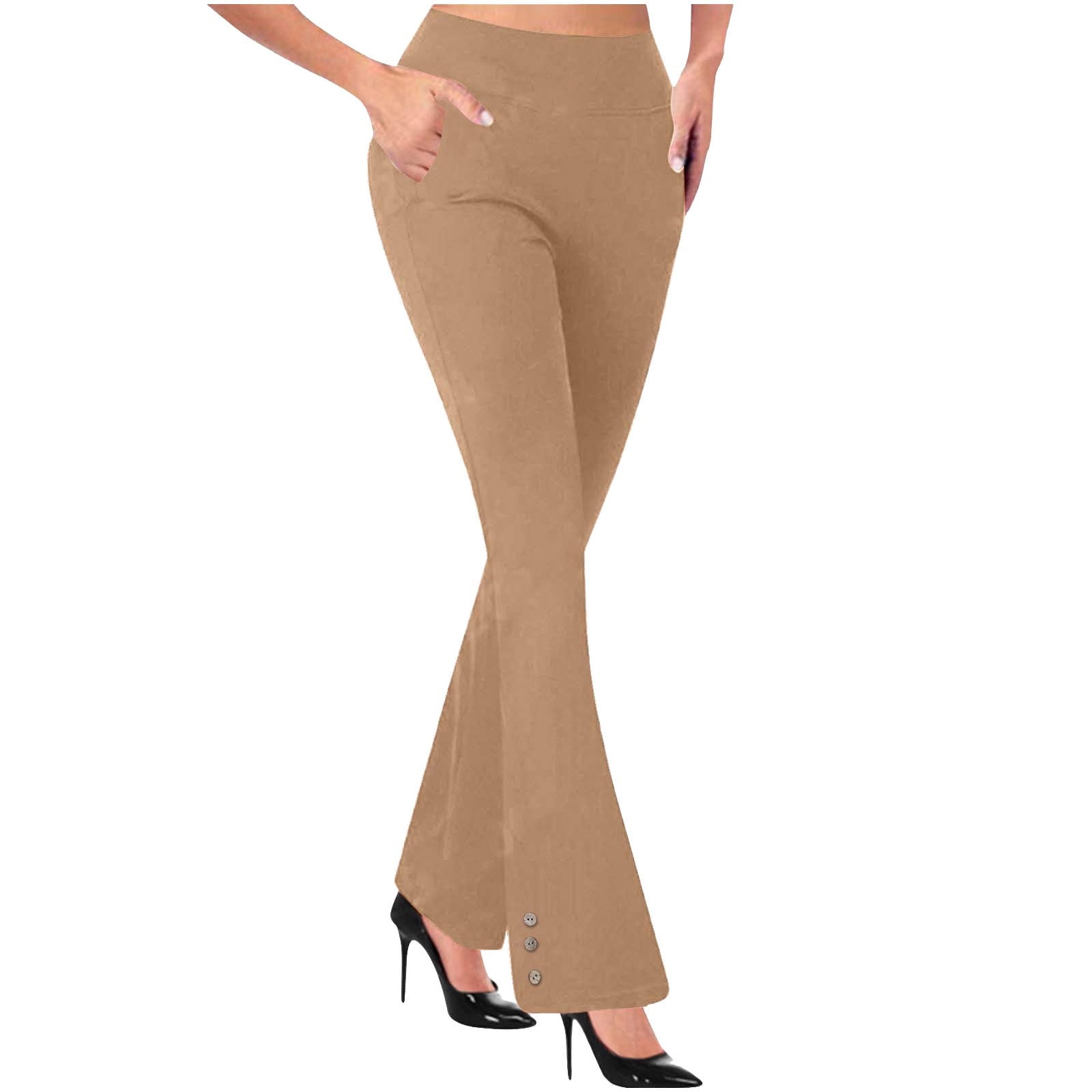 ABATAB Flare Work Pants for Women Casual Button High Waist Business ...