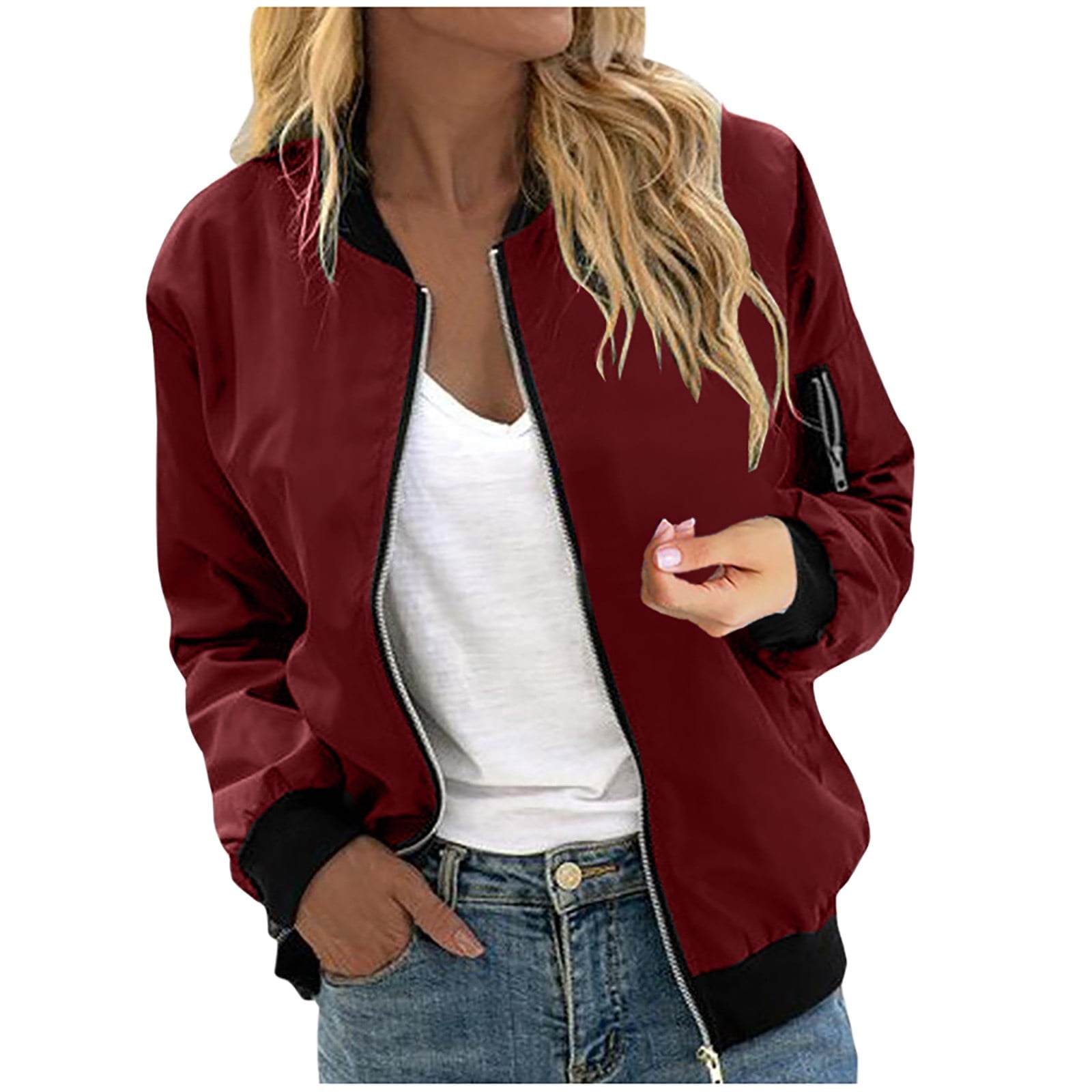 ABATAB Jackets for Women Casual Baseball Athletic Full Zip up Coats ...