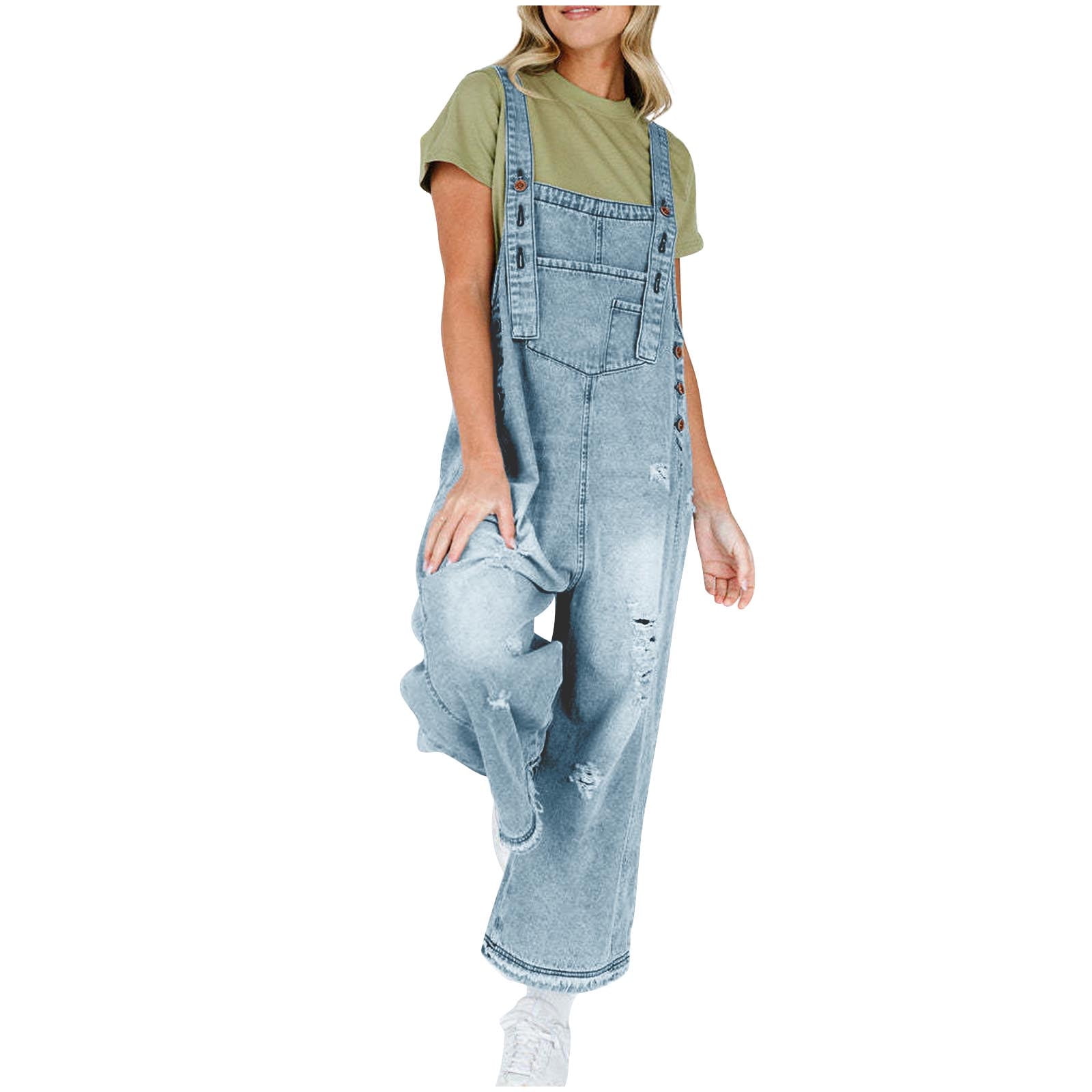 ABATAB Jean Overalls for Women Wide Leg Baggy Stretchy Denim Clothing ...