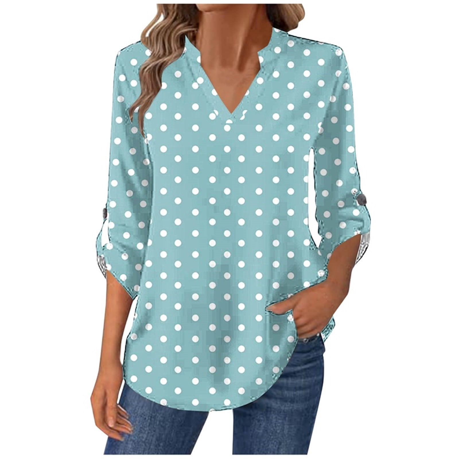 ABATAB Lightweight Long Sleeve Tops for Women Casual Roll up Sleeve ...