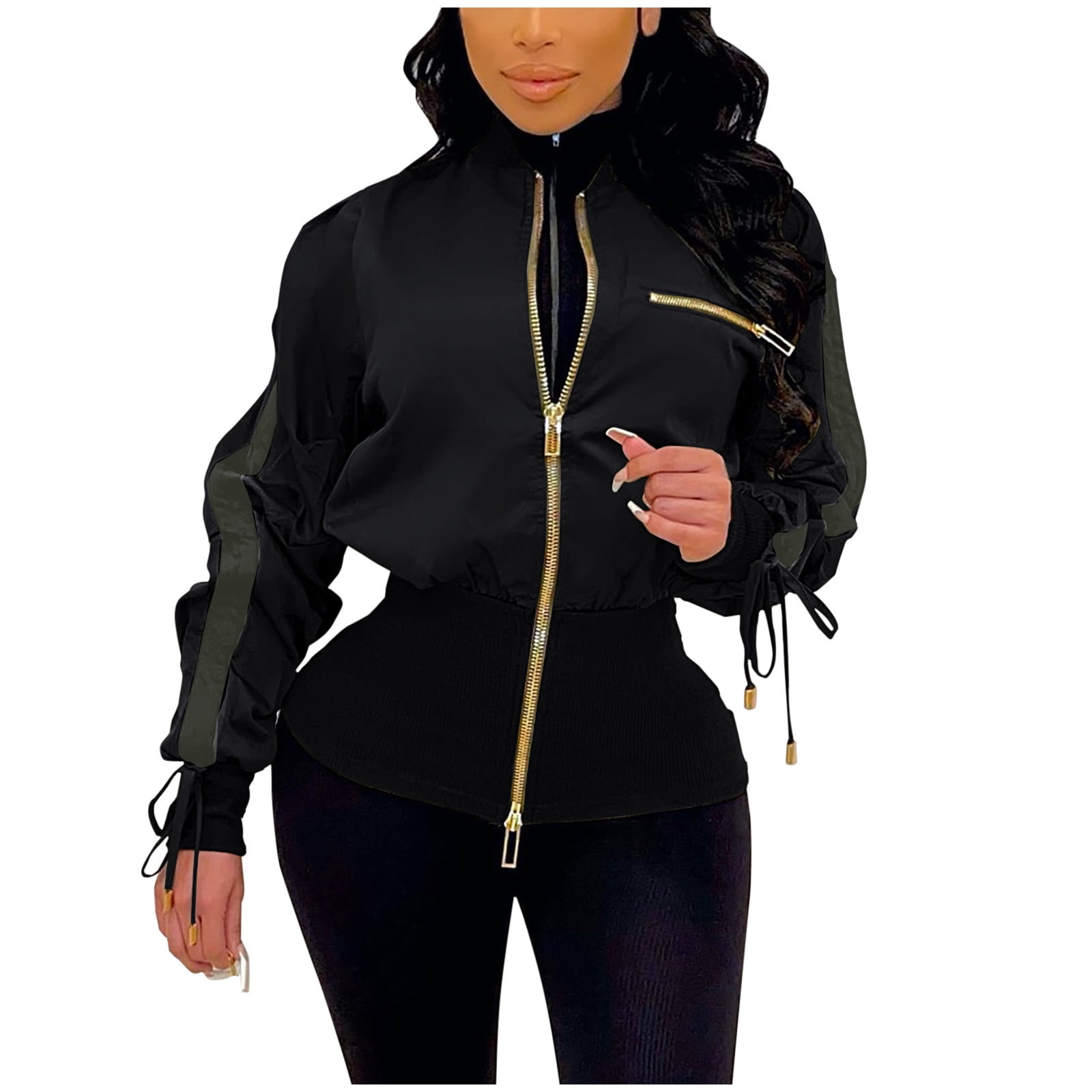 ABATAB Long Sleeve Jackets for Women Lightweight Stretchy Double Zipper ...