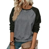 ABATAB Long Sleeve Shirts for Women Color Block Tops Casual Crewneck ...