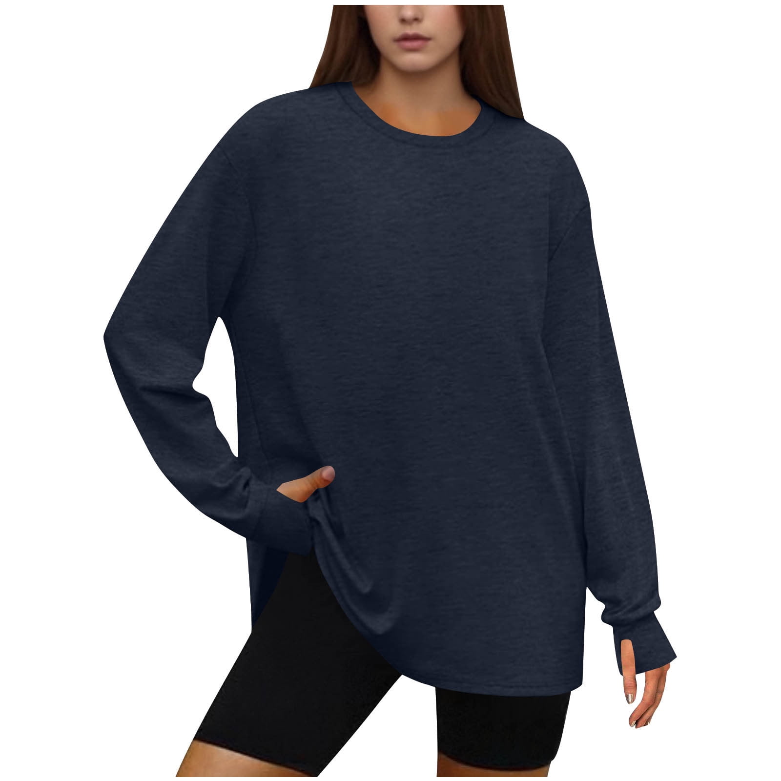 ABATAB Oversized Tops for Women Lightweight Fall Loose Fit Pullover Classic Long Sleeve Drop ...