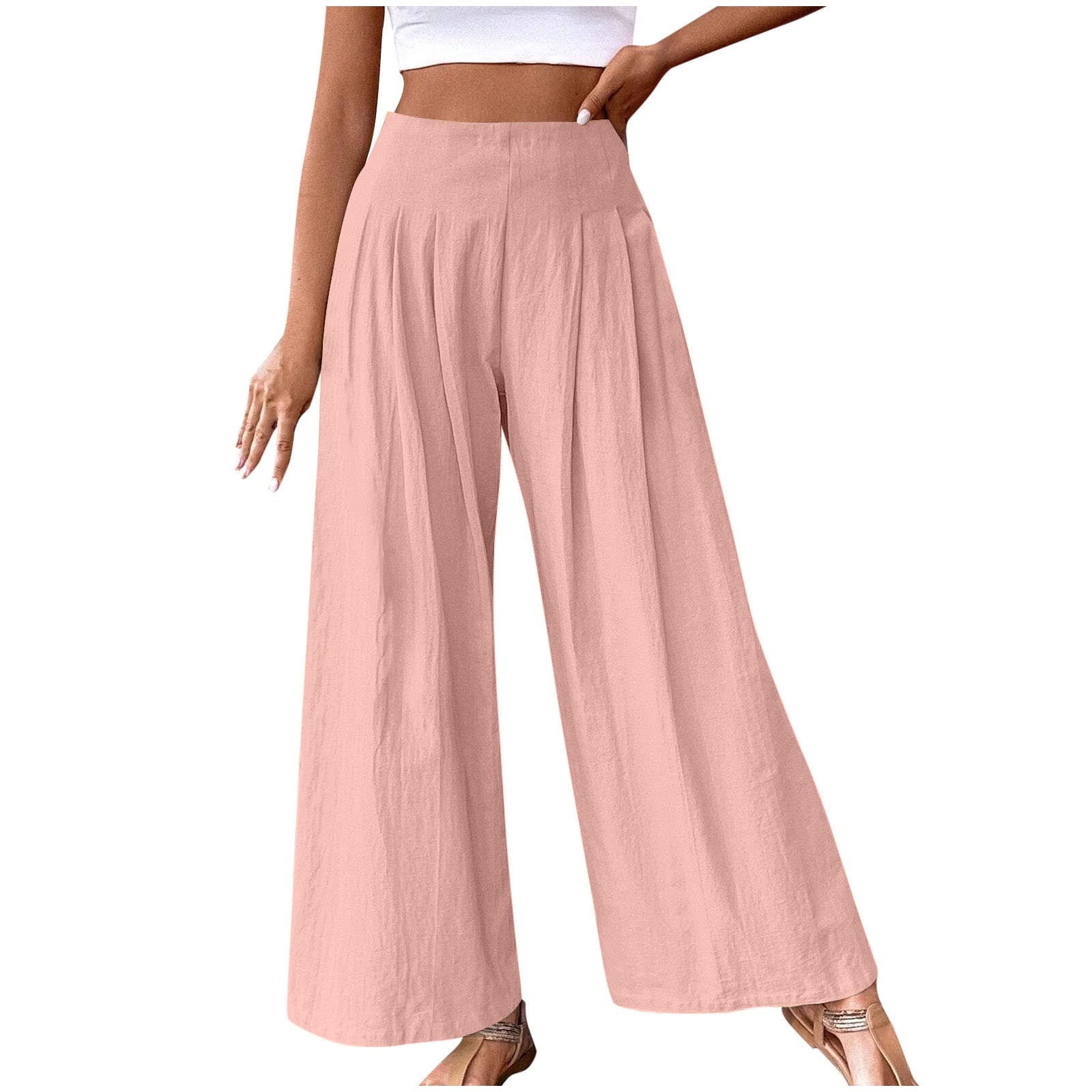 ABATAB Palazzo Pants for Women Dressy Casual Wide Leg Slacks Elastic ...