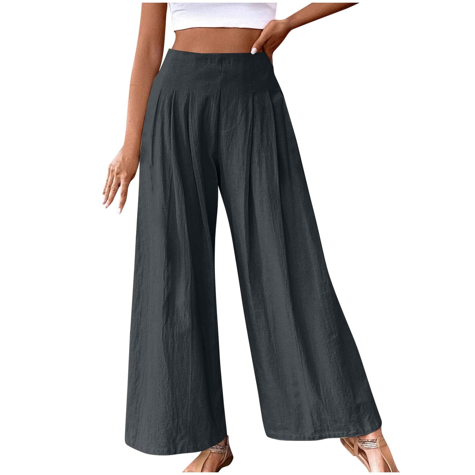 ABATAB Palazzo Pants for Women Dressy Casual Wide Leg Slacks Elastic ...