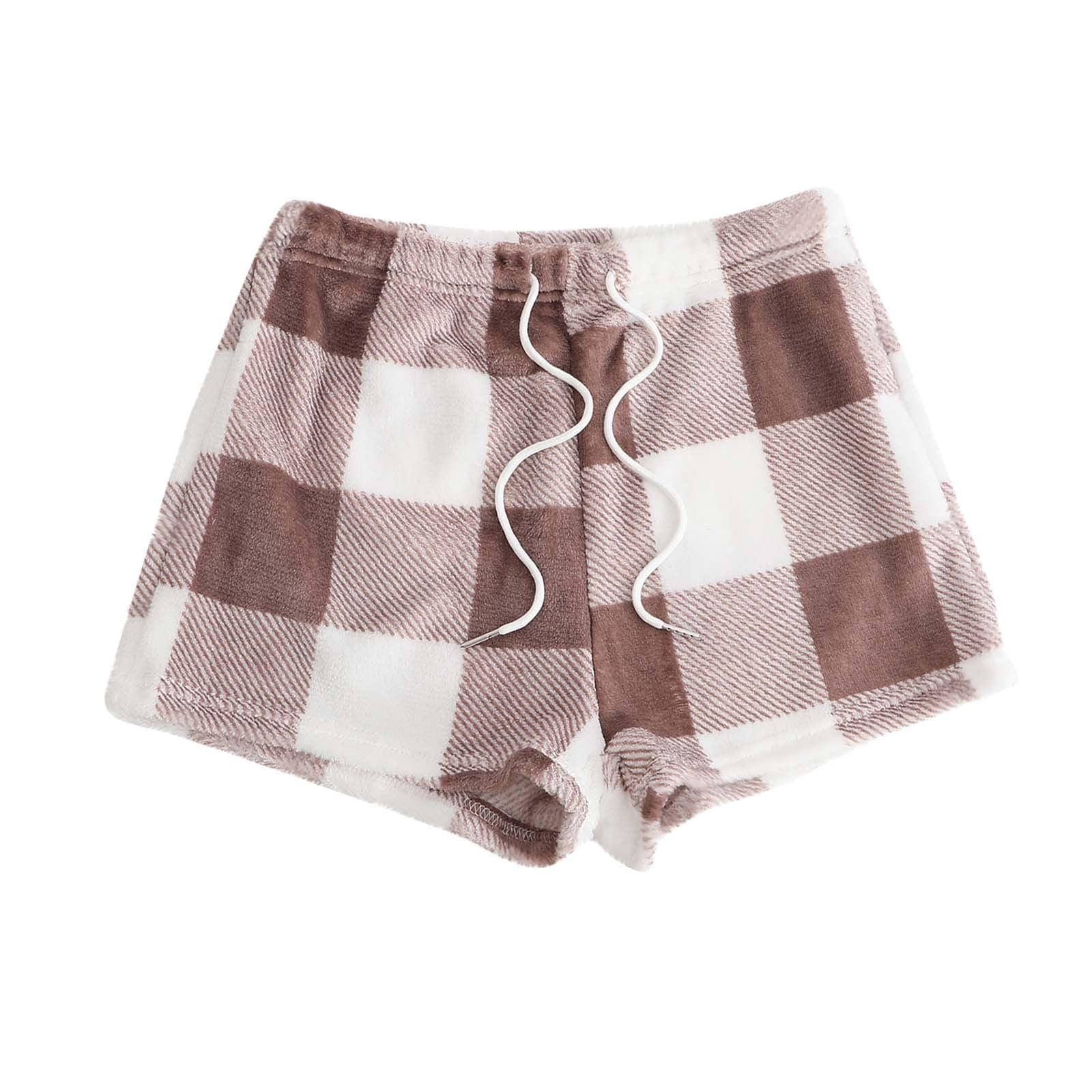 ABATAB Plaid Flannel Pajamas Shorts for Women Comfy Sleep Casual Drawstring Loungewear Trendy ...