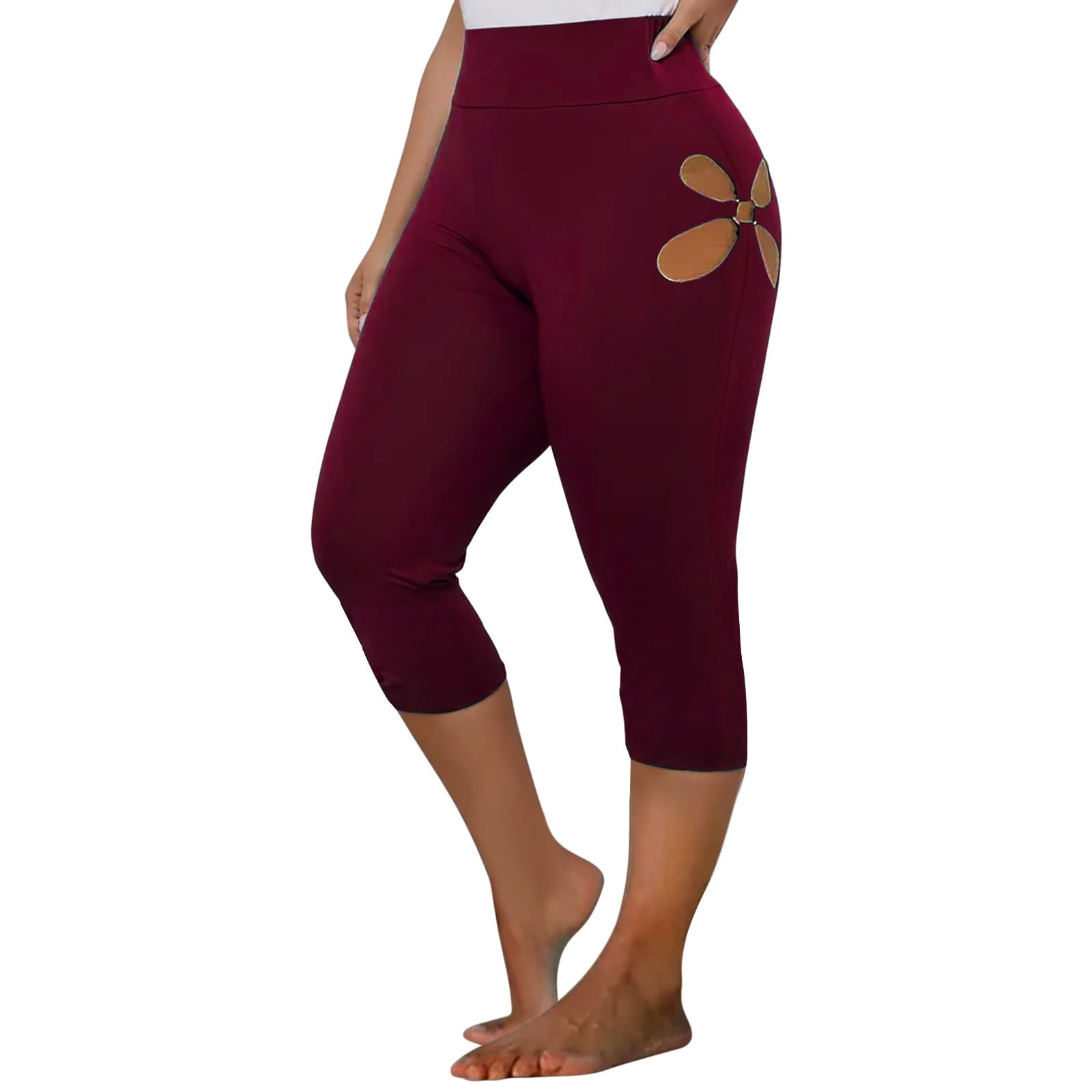 ABATAB Plus Size Capri Leggings for Women Stretchy Slimmer Yoga Workout ...