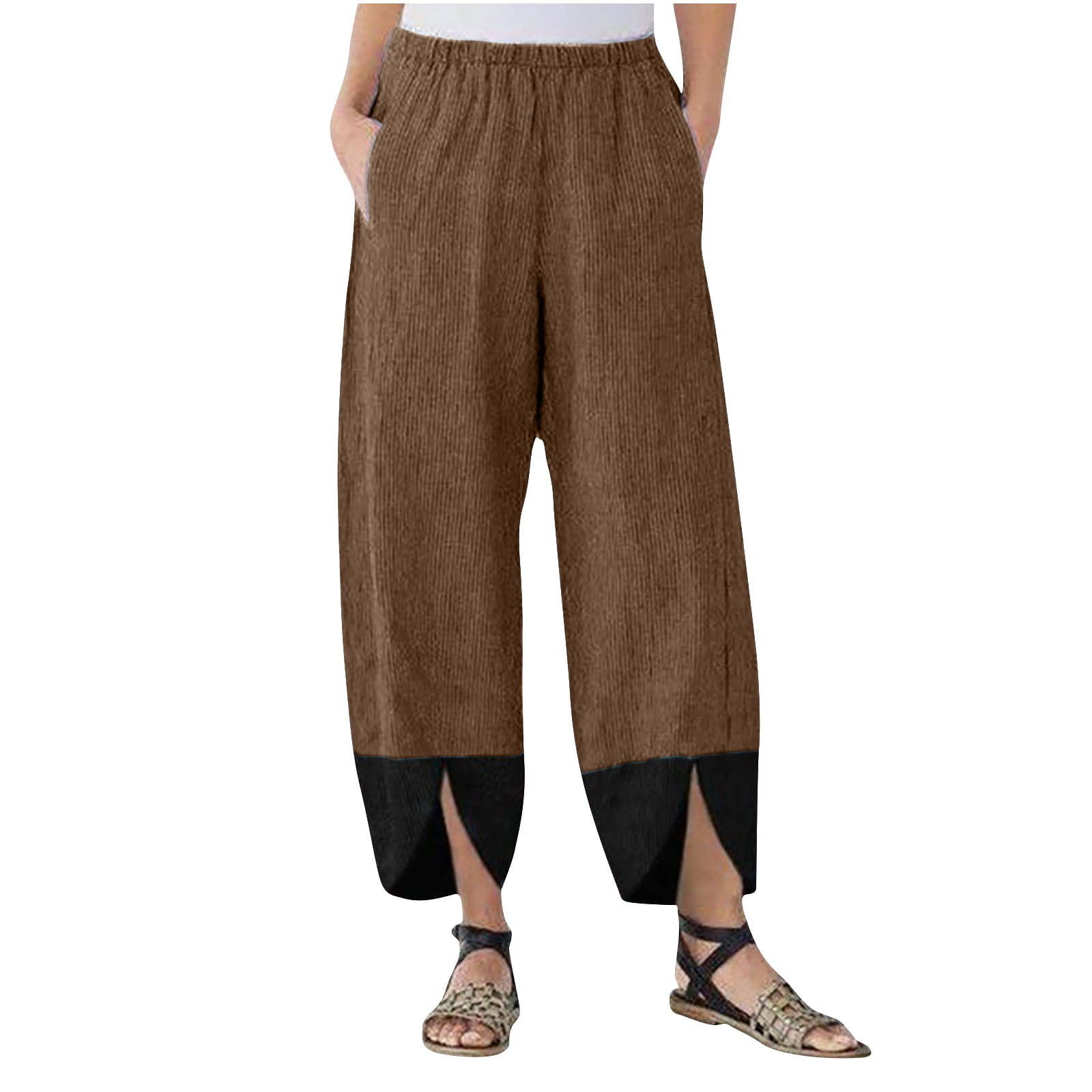 ABATAB Plus Size Pants for Women Corduroy Elastic Waist Pull on ...