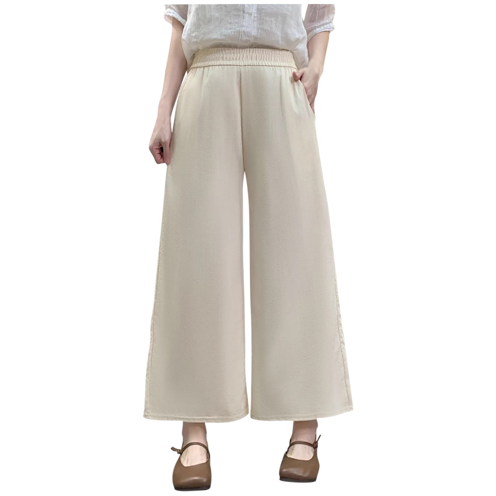 ABATAB Plus Size Wide Leg Pants for Women Palazzo Slack High Waist Work ...