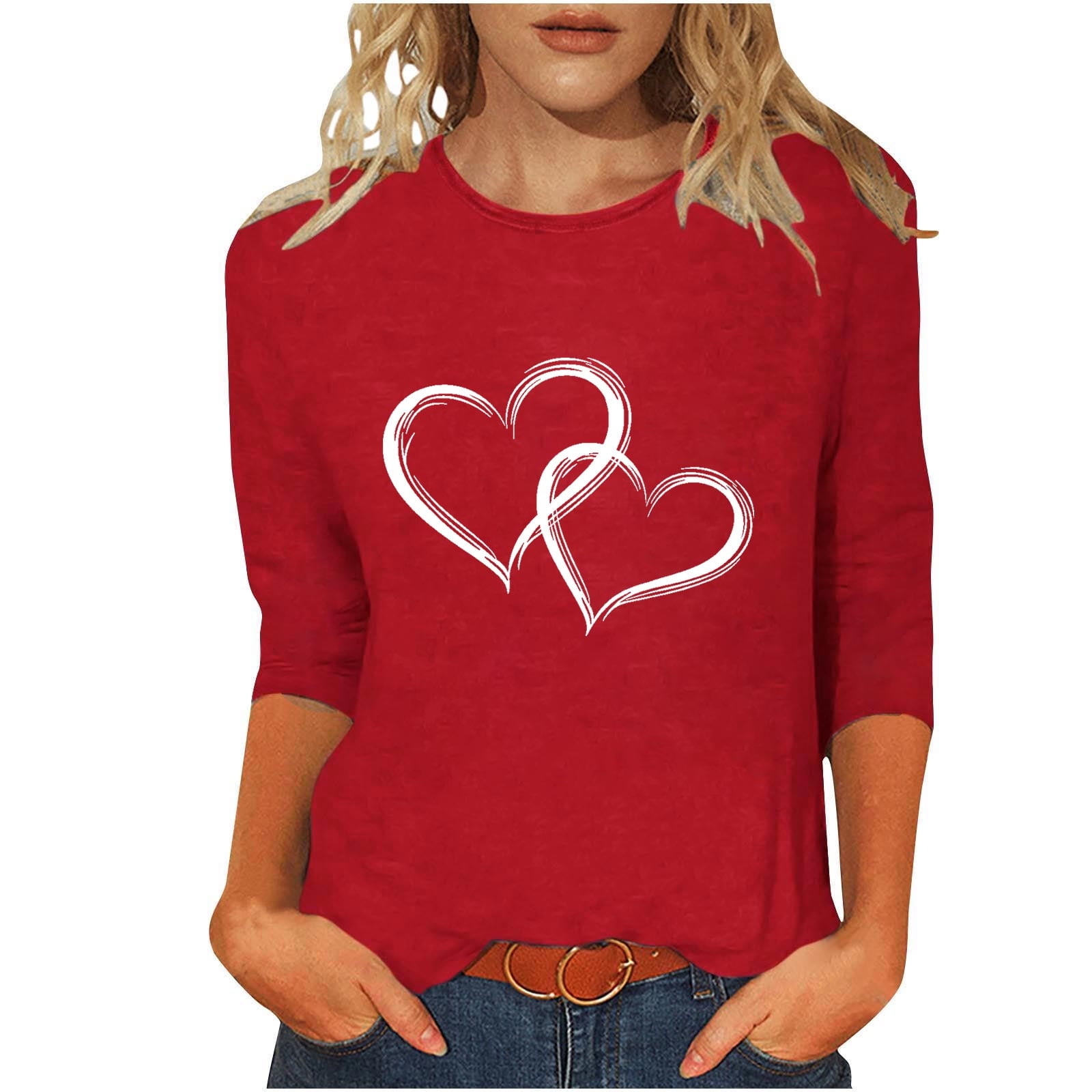 ABATAB Plus Size Women's Valentines 3/4 Sleeve Shirt Crewneck Love ...