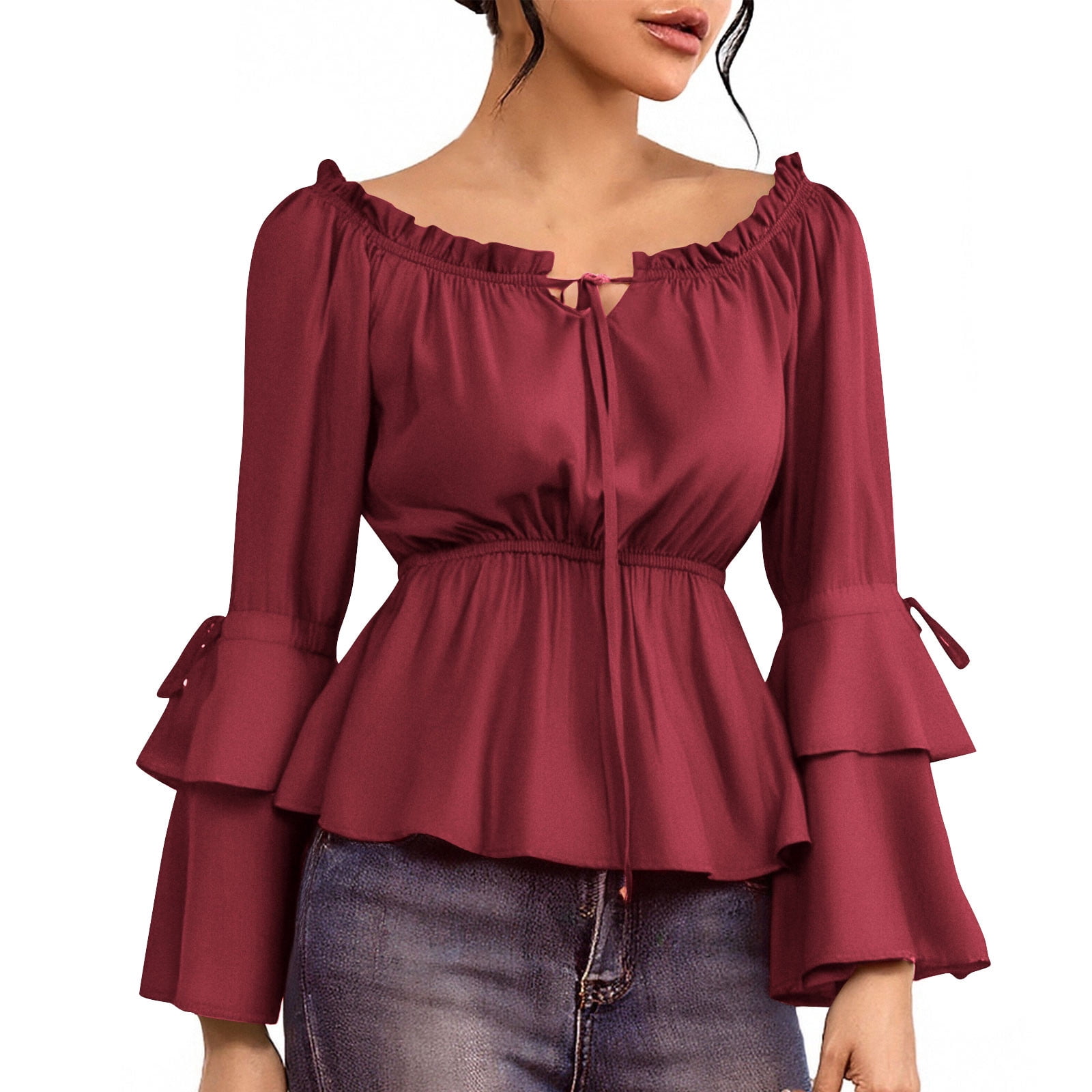ABATAB Renaissance Shirts for Women Fashion Elegant off Shoulder Ruffle ...