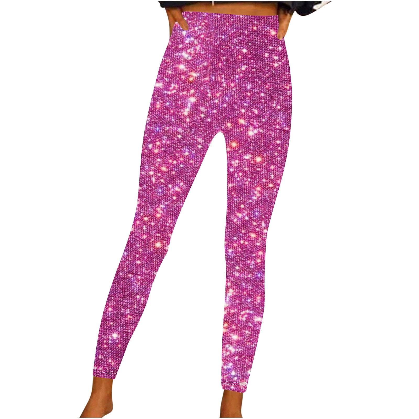 ABATAB Sequin Yoga Leggings for Women High Waisted Shiny Gym Trousers ...