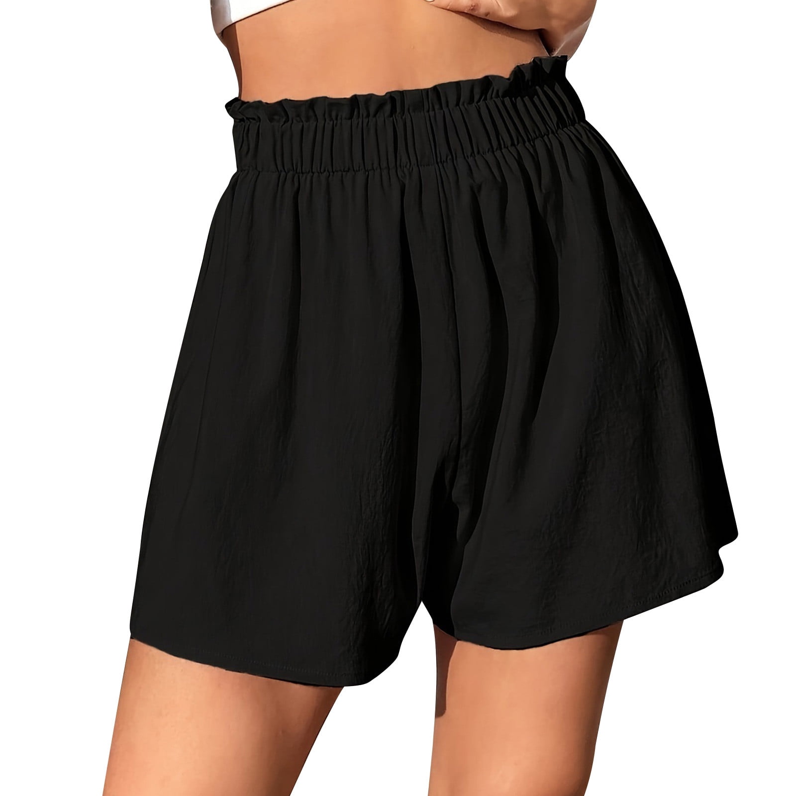 ABATAB Shorts for Women Trendy Ruffle Solid Color Hot Shorts High ...