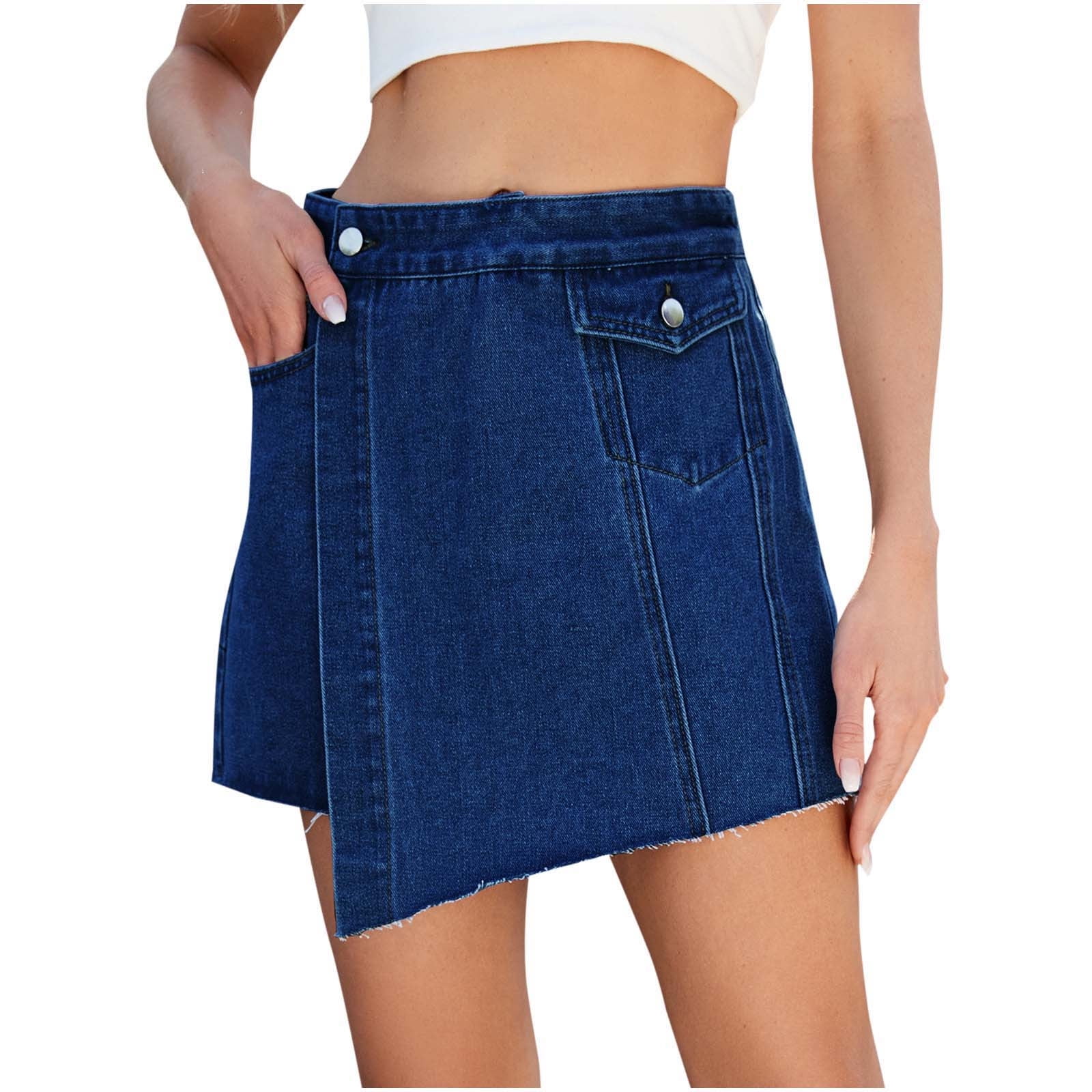 ABATAB Skorts Skirts for Women Casual Buttoned Streetwear Jeans Shorts ...