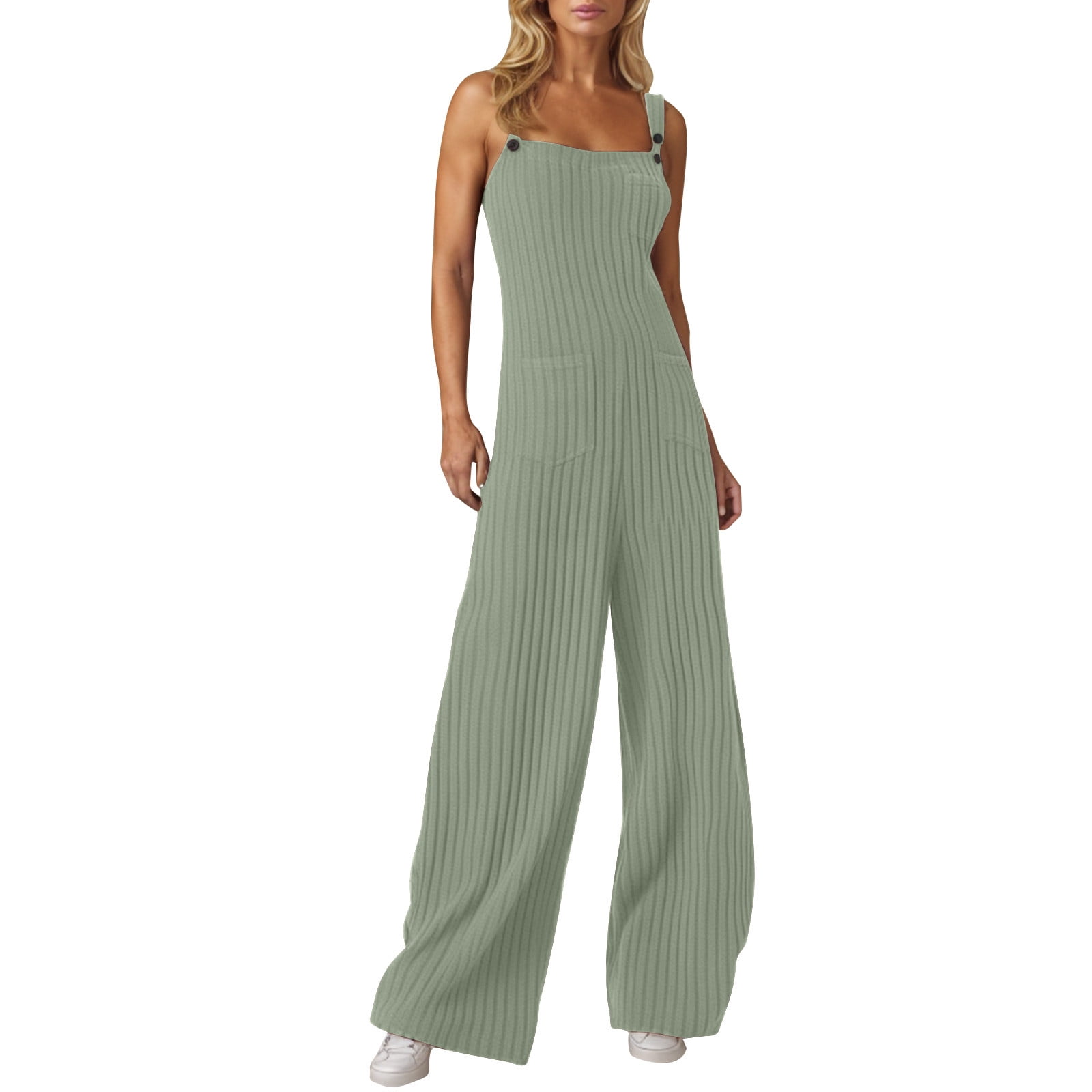 ABATAB Summer Jumpsuits for Women Ribbed Wide Leg Full Length Outfits ...
