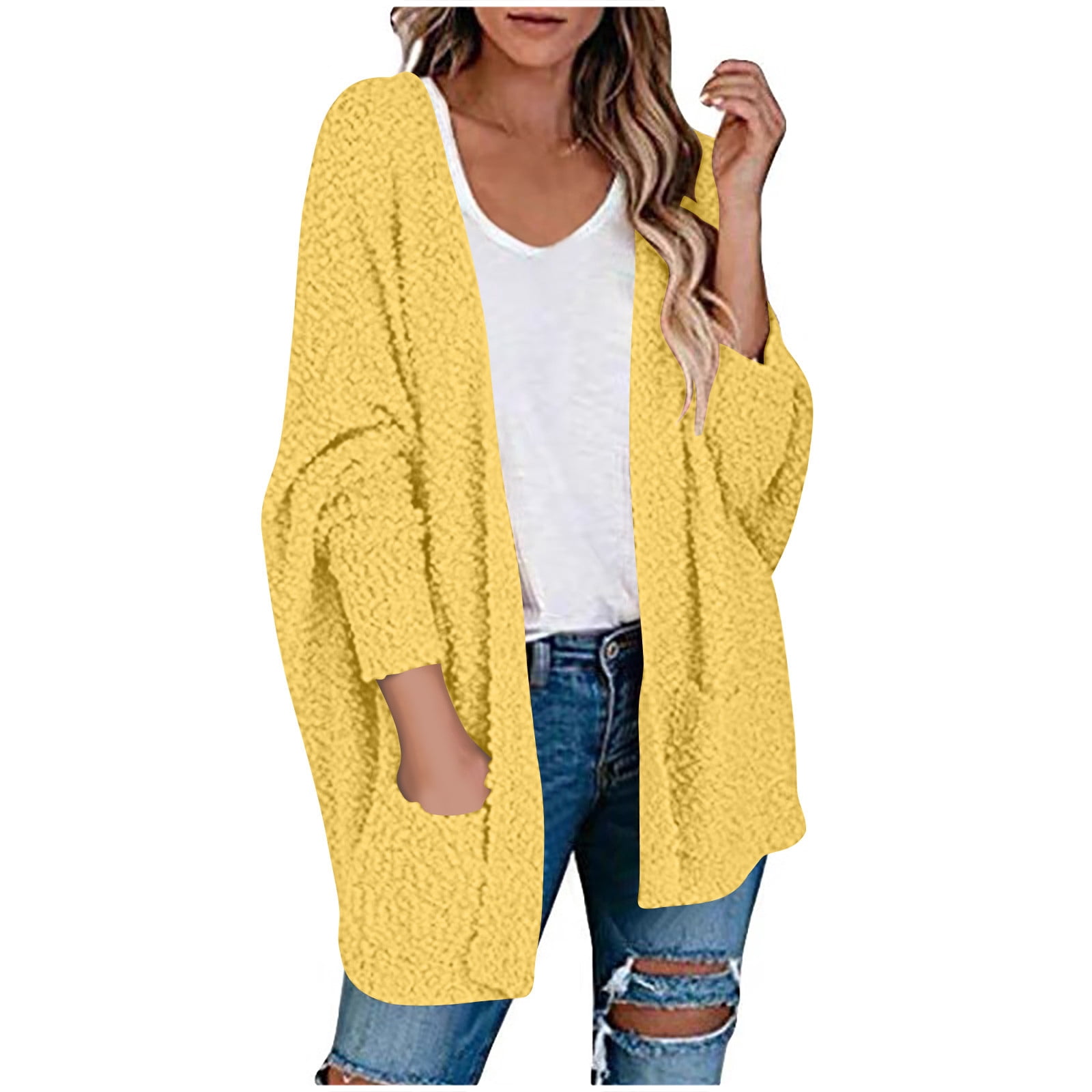 ABATAB Sweater Cardigan for Women Winter Warm Fleece Open Front ...