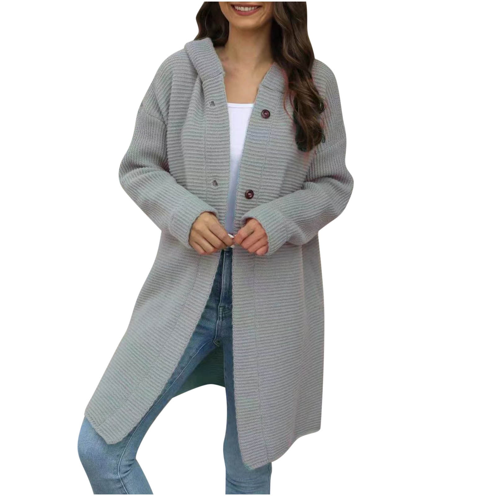 ABATAB Sweater Cardigans for Women Knitted Long Sleeve Sleeve Button ...
