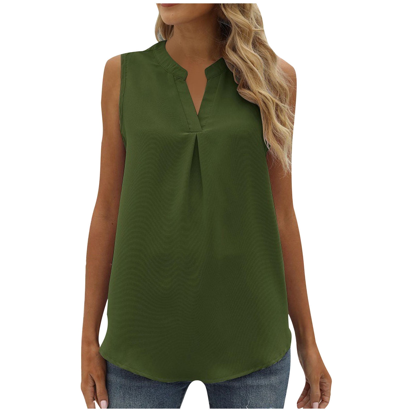ABATAB Tops for Women V Neck Chiffon Sleeveless Vest V Neck Plain ...