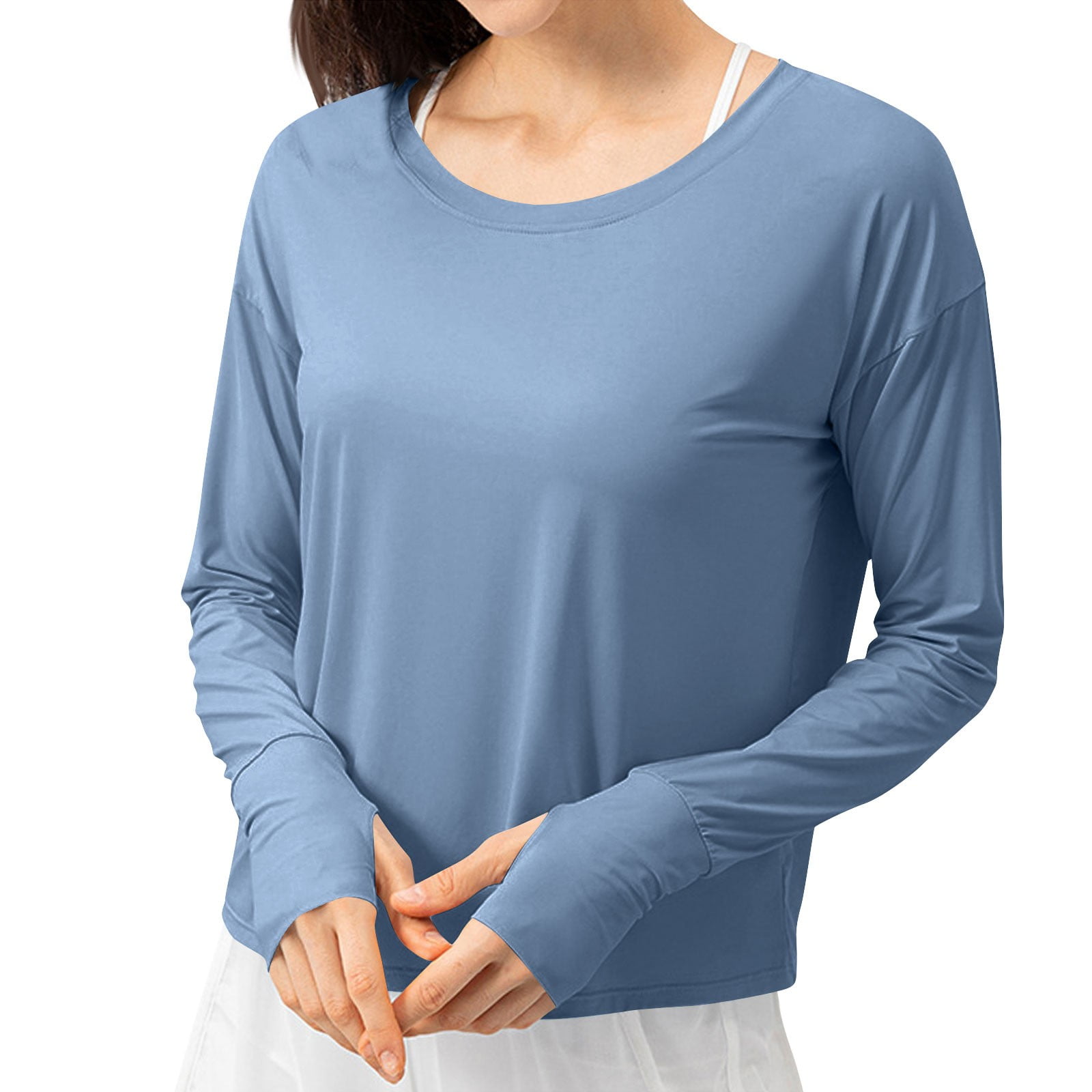 ABATAB UPF 50+ Sun Protection Tops for Women Basic Long Sleeve Crew ...