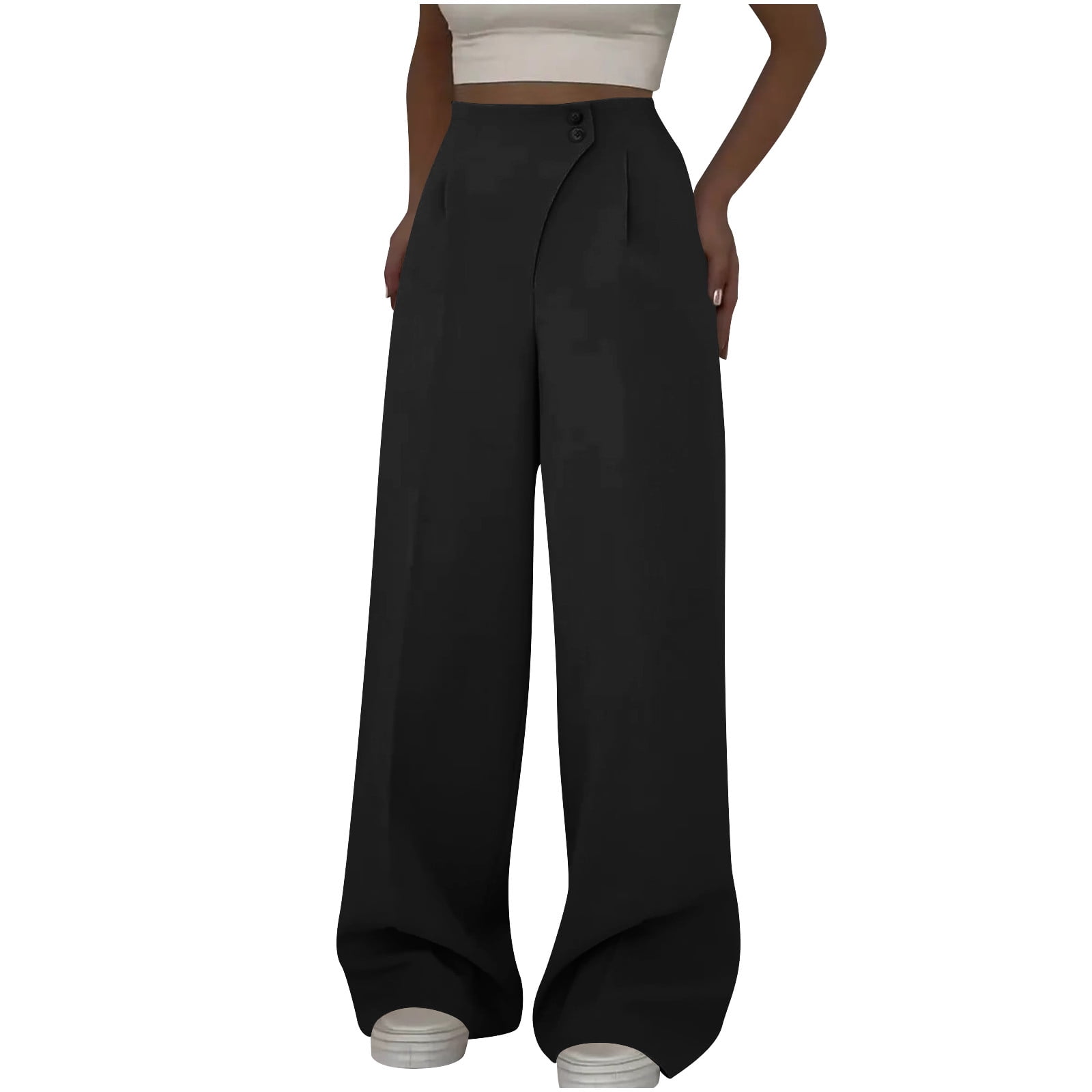 ABATAB Wide Leg Dress Pants for Women Elastic Waist Baggy Trousers ...