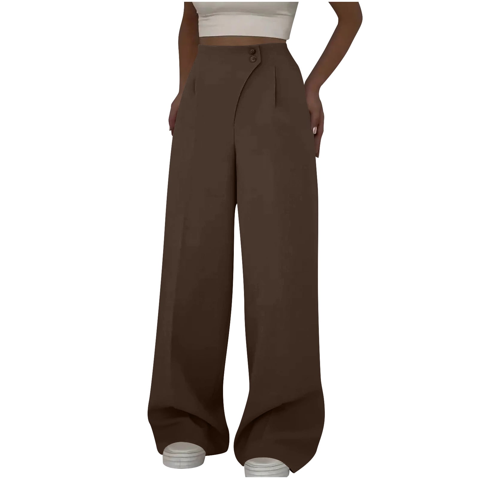 ABATAB Wide Leg Dress Pants for Women Elastic Waist Baggy Trousers ...