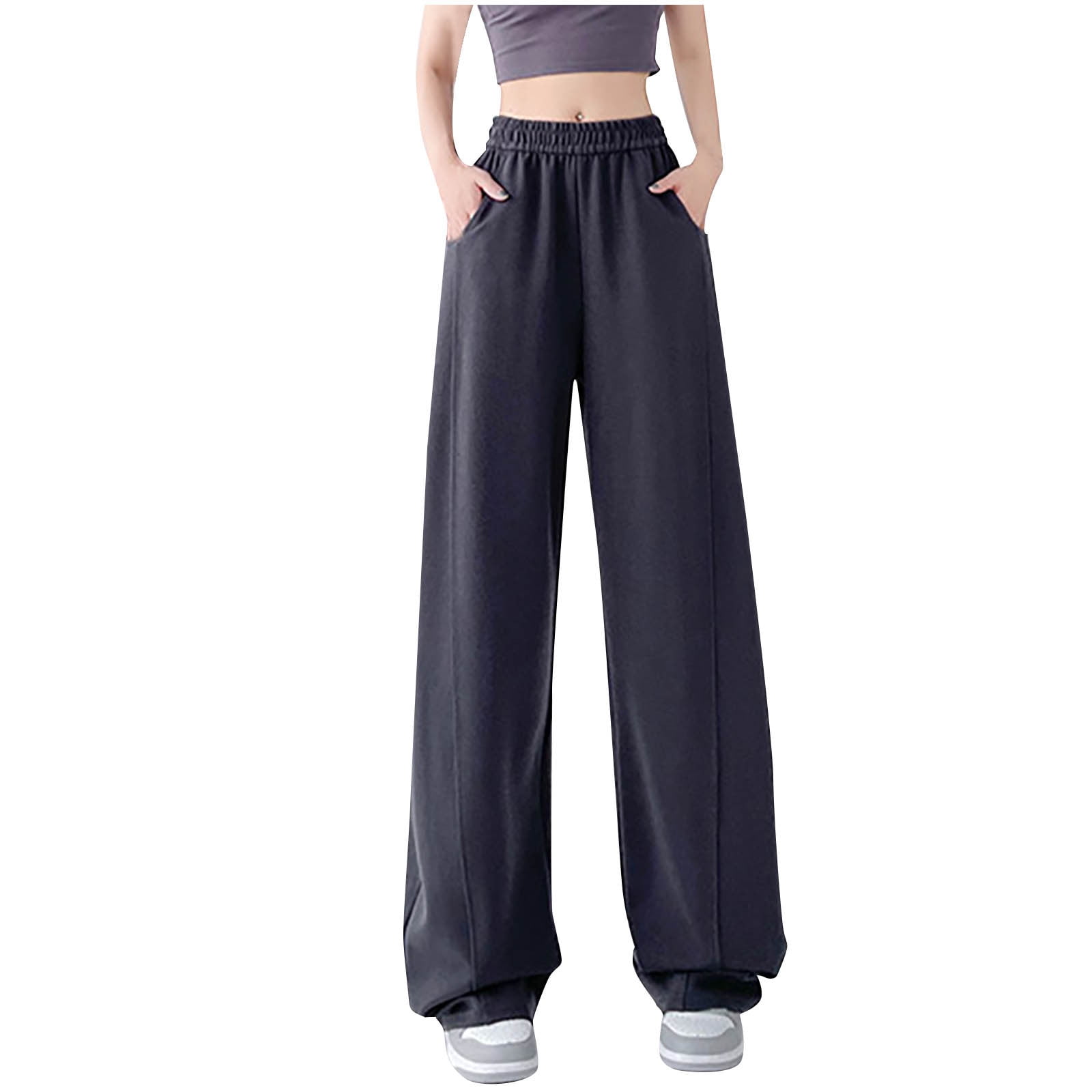 ABATAB Wide Leg Pants for Womens Baggy Cozy Yoga Gym Pants High Waisted ...